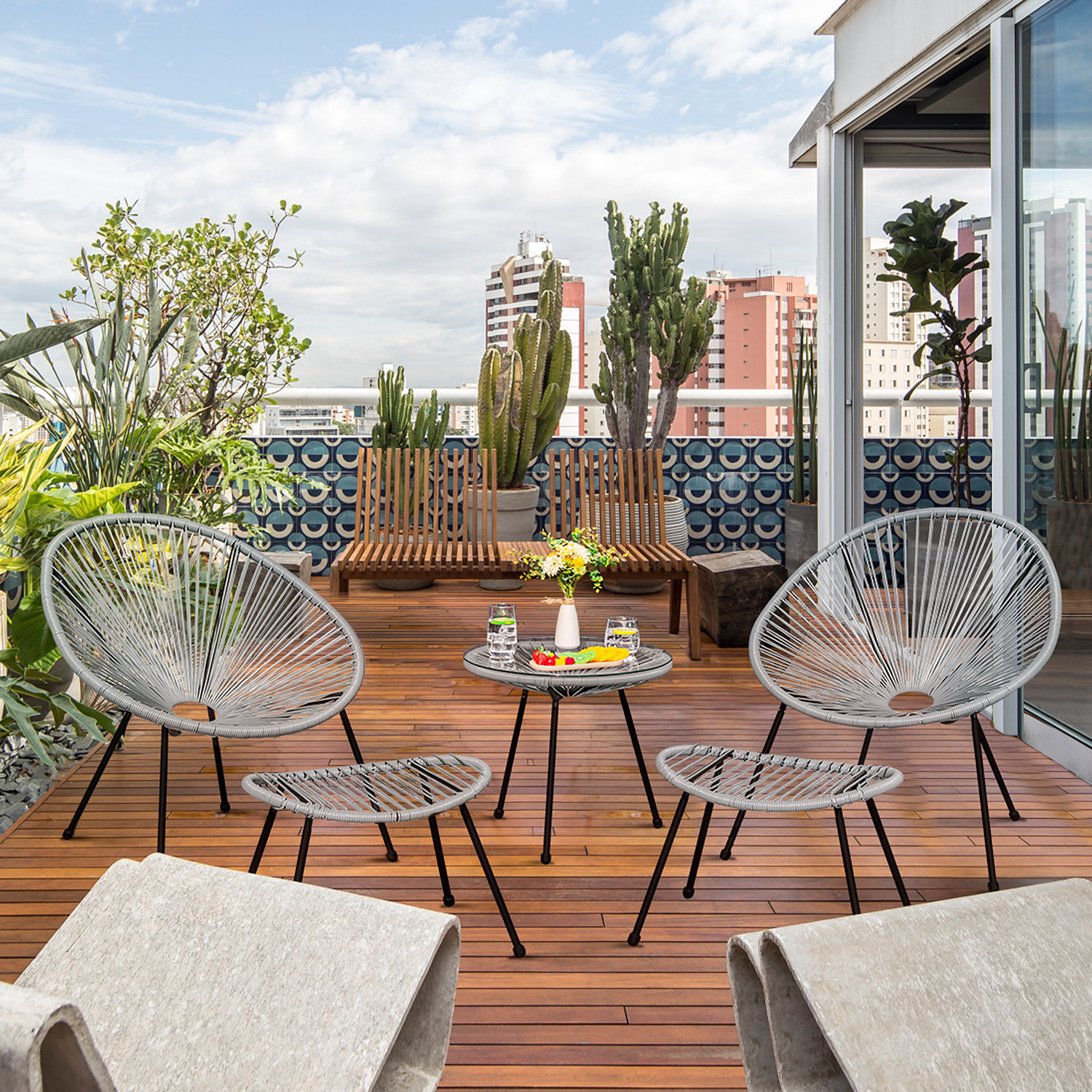 Wade Logan® Bauko 5 Piece Patio Sets Outdoor Oval Egg Conversation ...