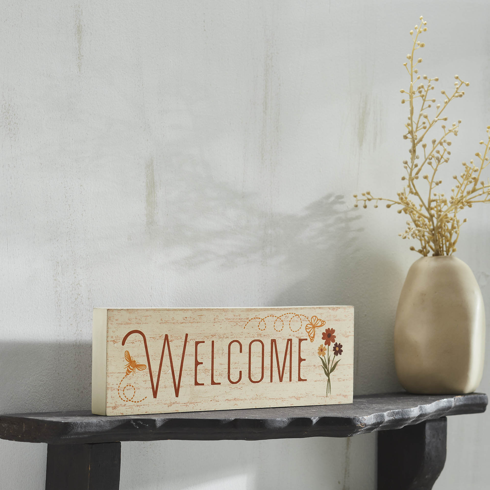 VHC Brands Spring In Bloom Welcome w/ Butterfly & Bee MDF Wall Sign ...