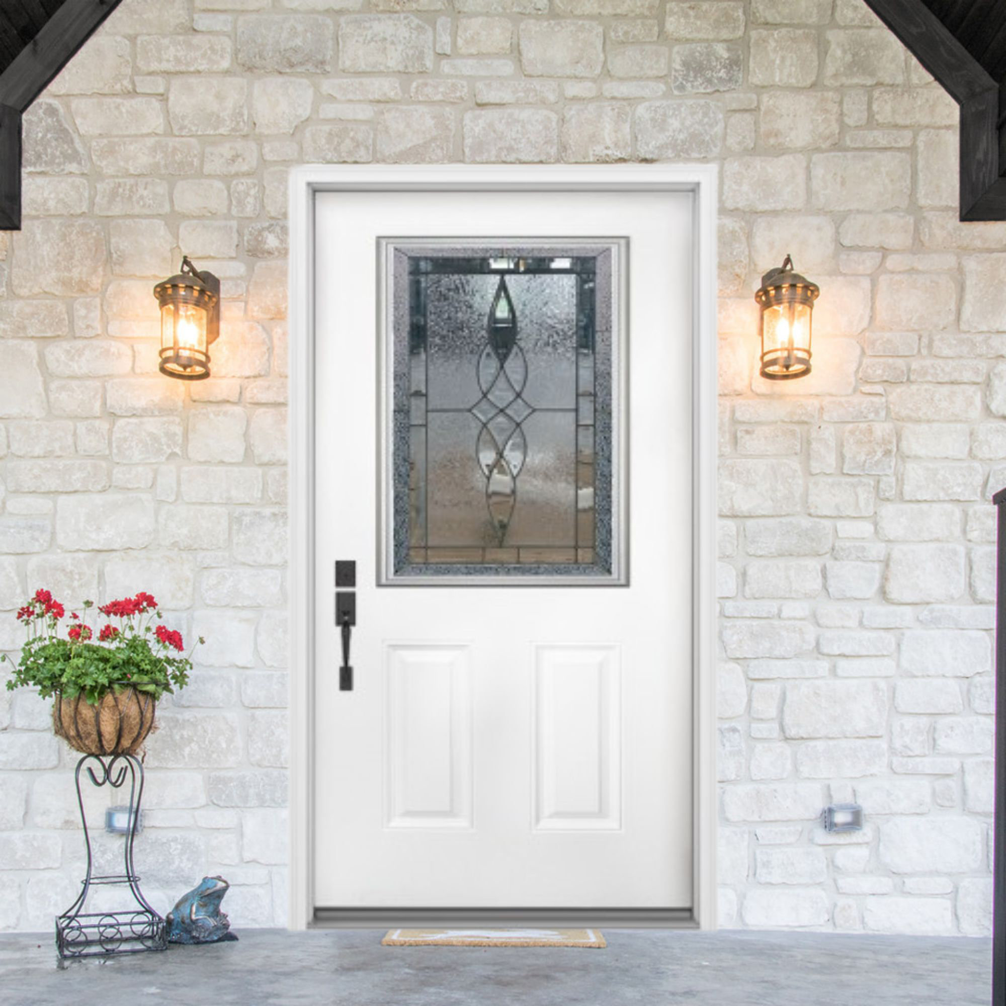 CRAFTIUM Artistic Iron Fiberglass Exterior Entry Front Door White ...