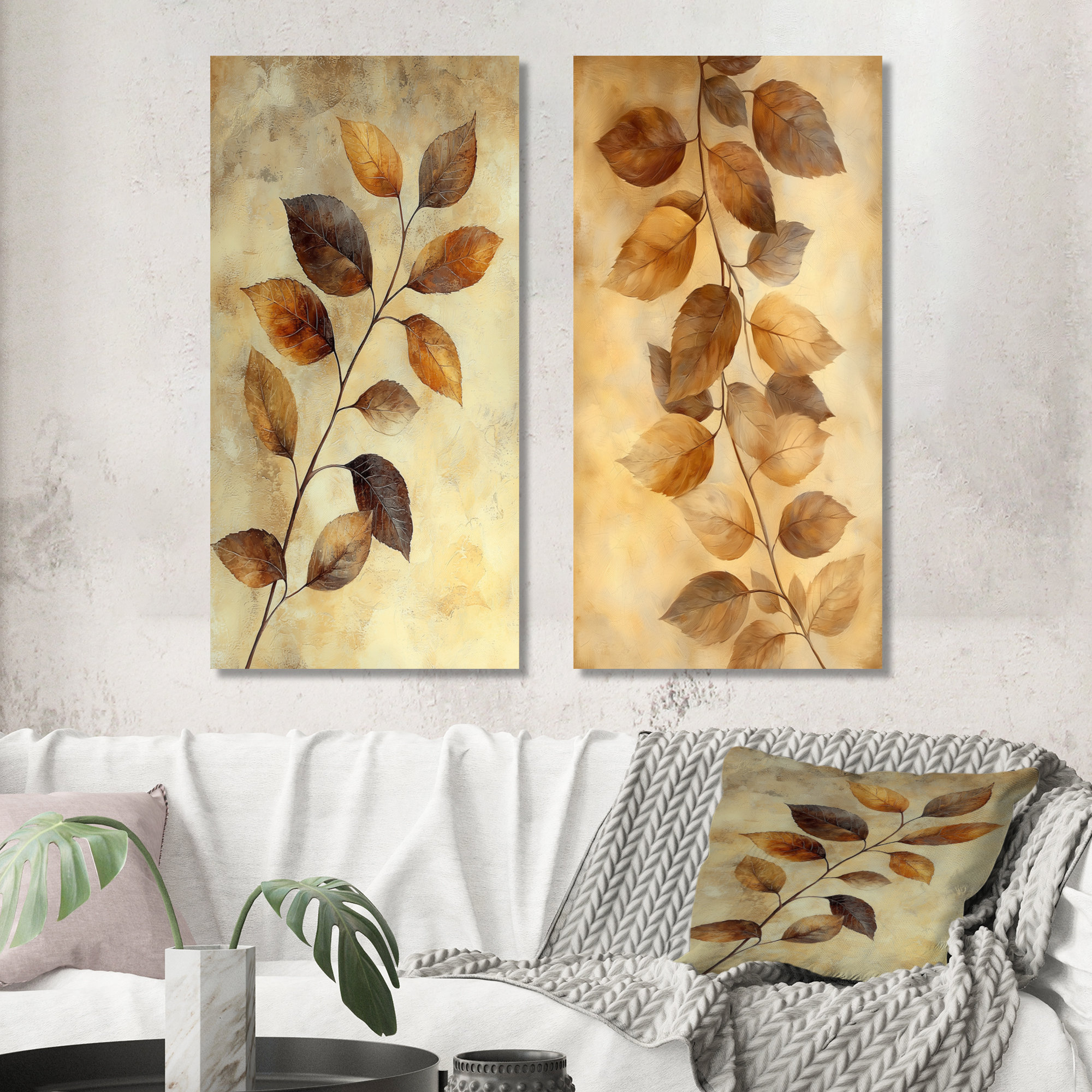 Ophelia & Co. Brown Faded Sepia Leaves V - Floral Wall Art 2 Pieces ...