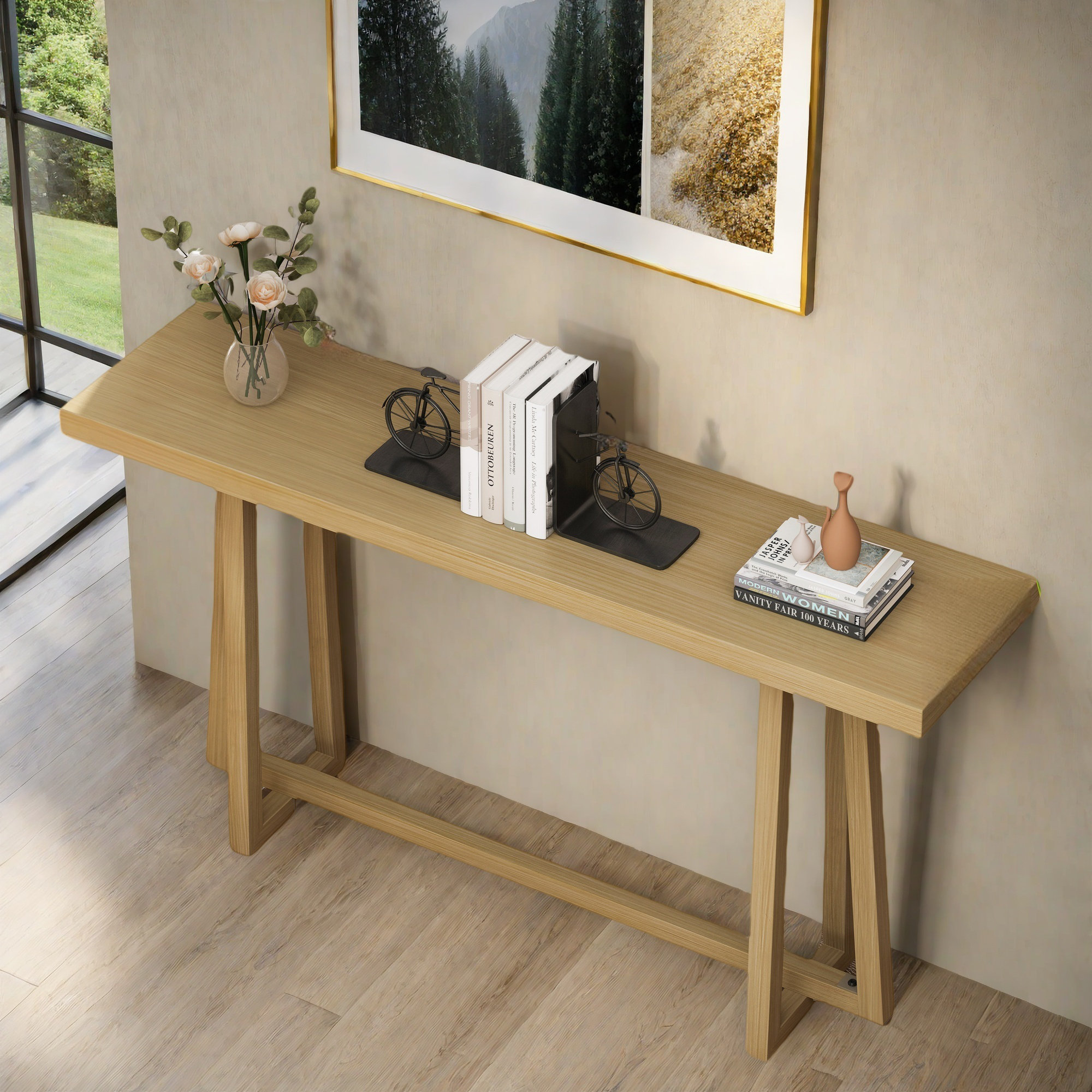 Latitude Run® Long Rectangular Console Table With Wood Grain Design And ...