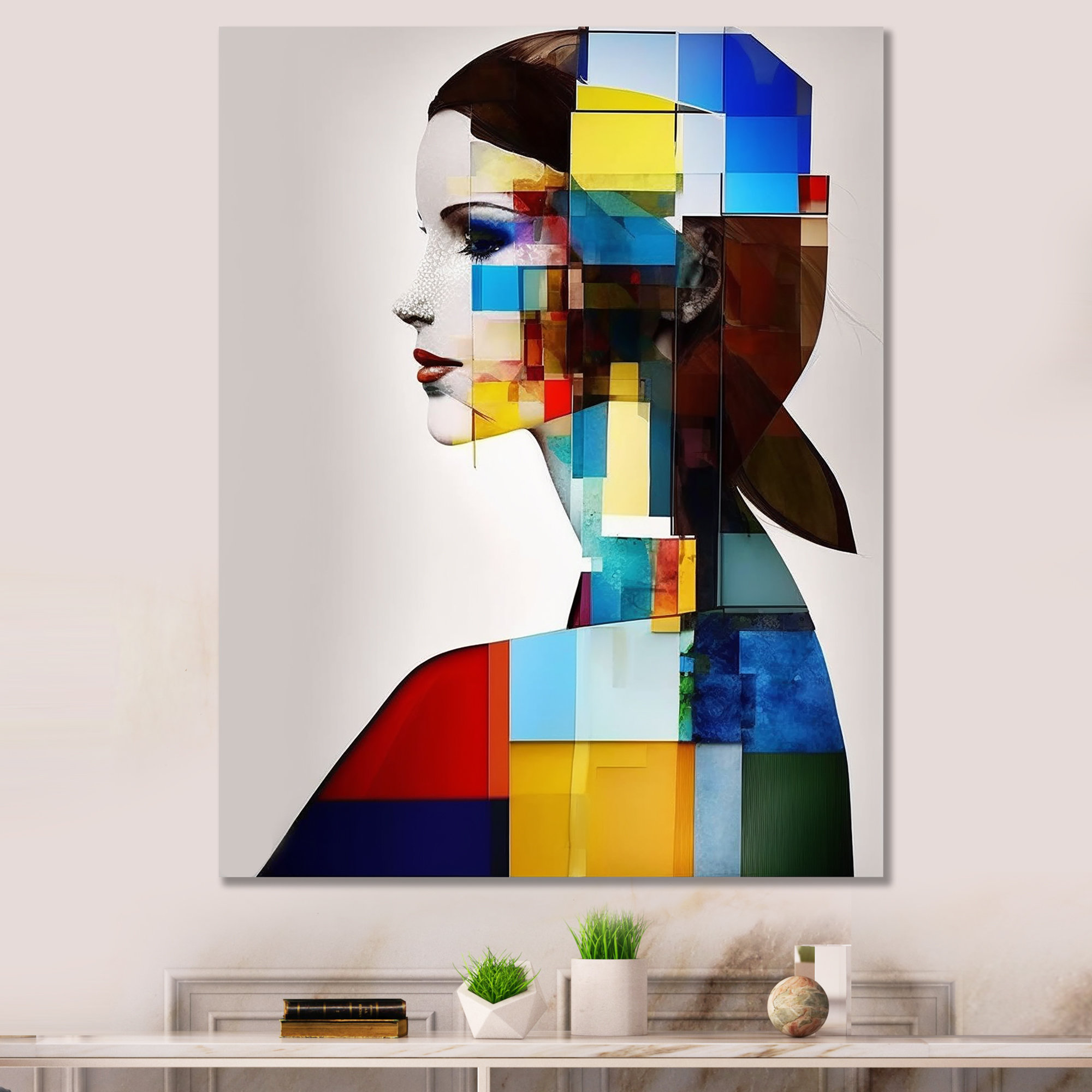Ivy Bronx Cubist Profile In Red Blue And Yellow On Canvas Print | Wayfair