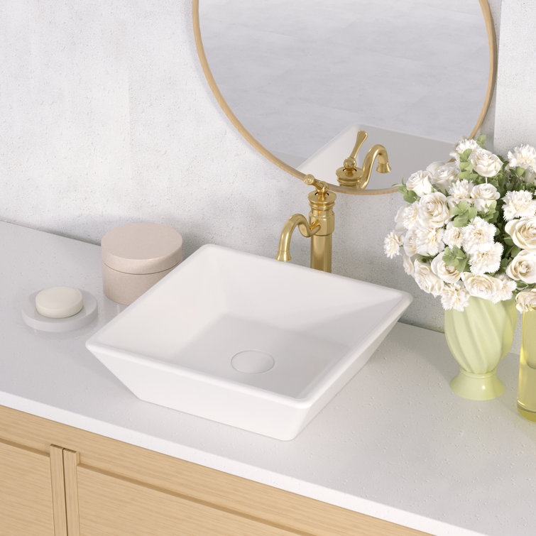 DeerValley 400mm White Ceramic Square Countertop Basin Bathroom Sink ...