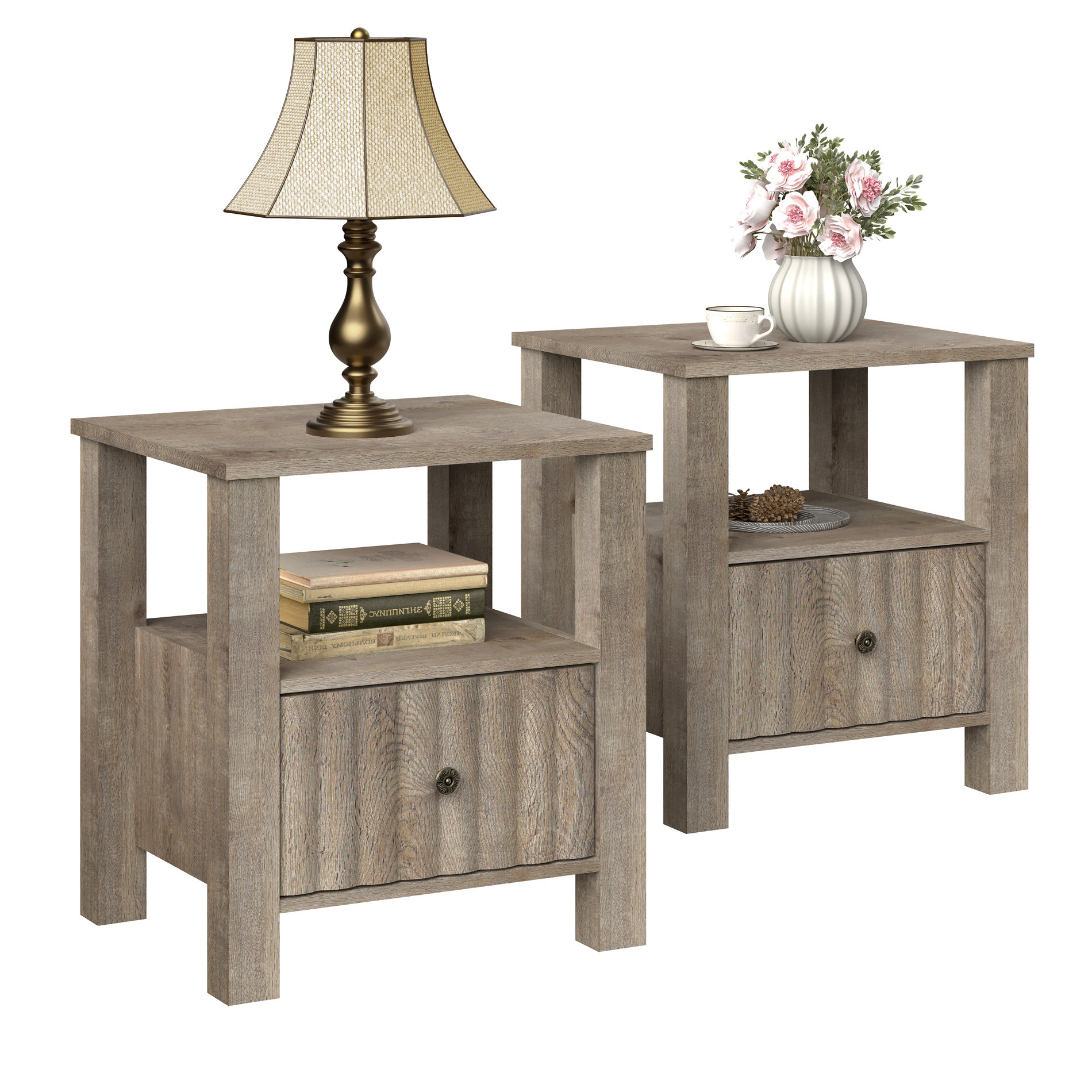 Millwood Pines 2 Piece End Table With 1 Storage Drawer, Modern Side ...