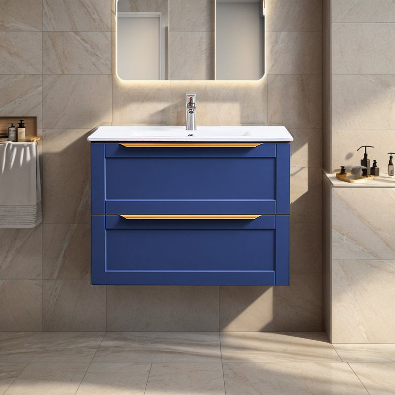 Mercer41 Nickhi 30" Blue Modern Wall-Mounted 2-Drawers Single Bathroom ...