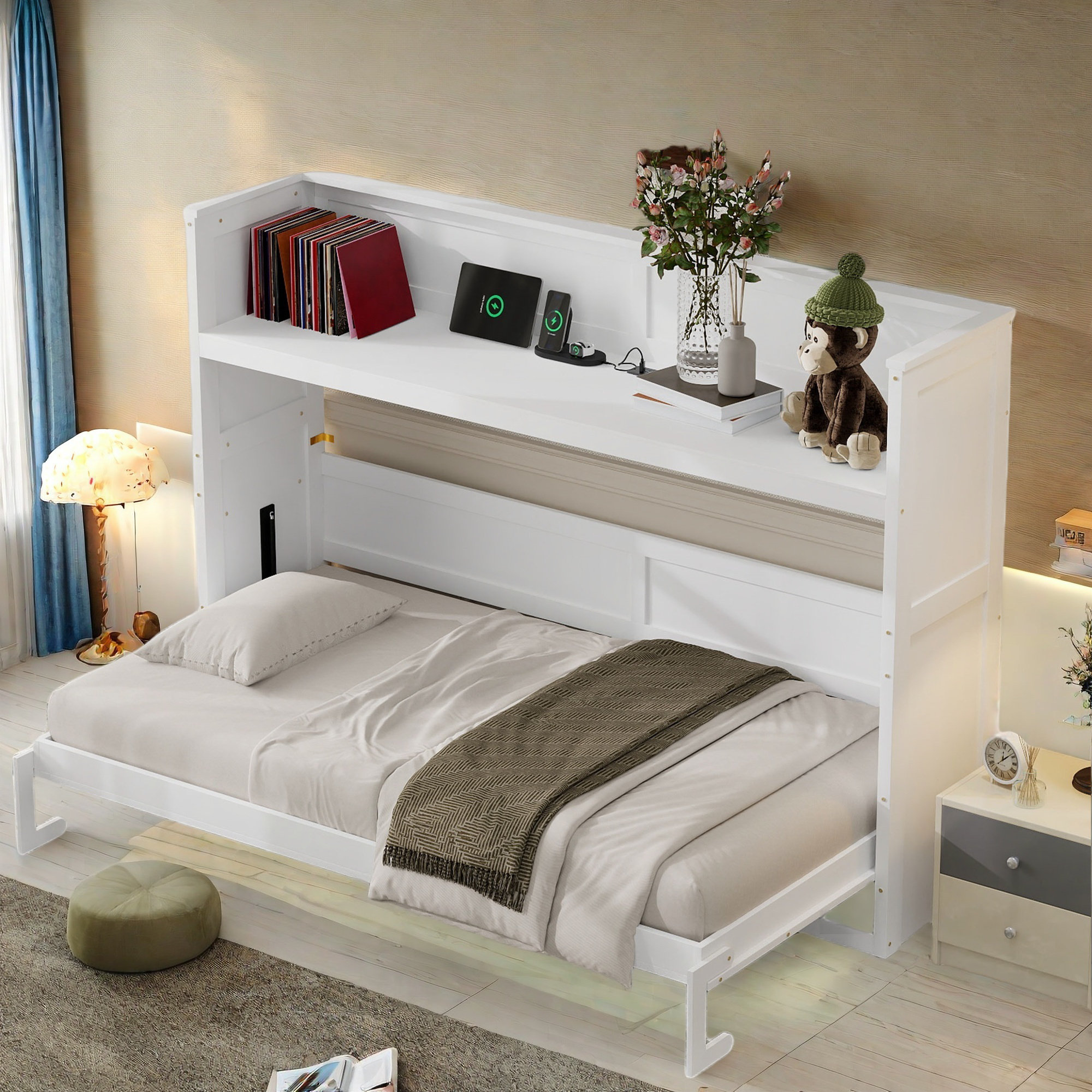 Rosalind Wheeler Murphy Bed With Desk, Led Light And Usb Charging ...