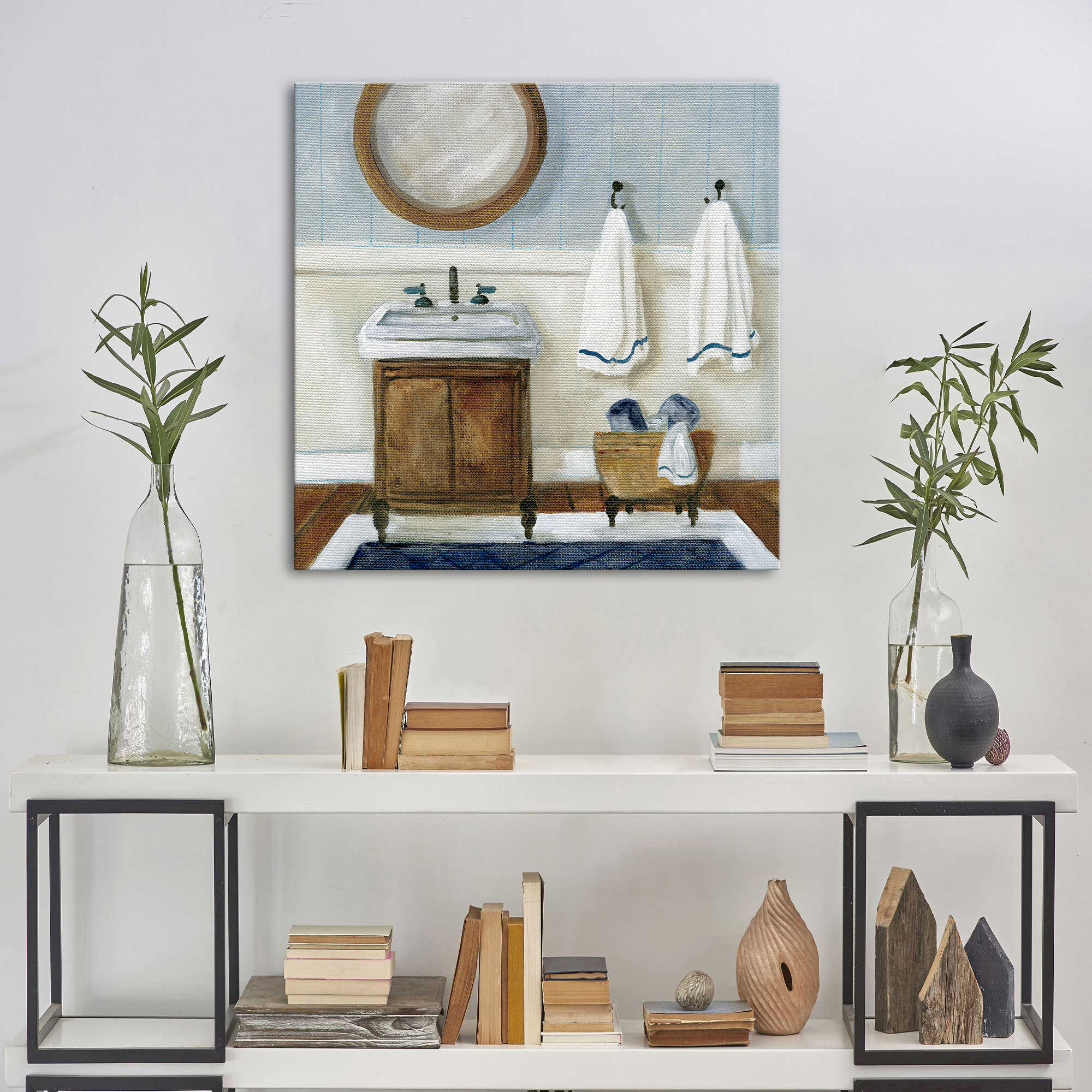 August Grove® "Cozy Navy Bath I" by Carol Robinson Print on Canvas ...