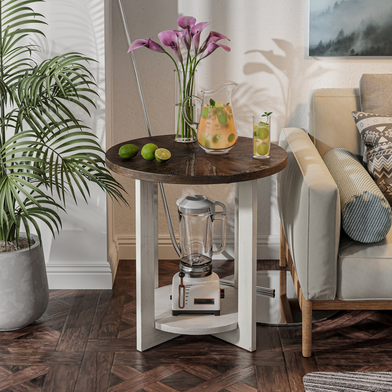 Loon Peak® Gunnison Rustic Farmhouse Round Table with Storage Shelf ...