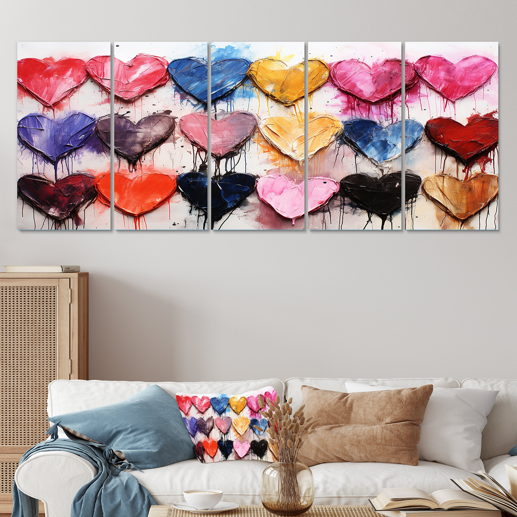 Lark Manor™ Pink And Blue Heart Pop Art II - Pop Art 5 Piece Wall Art ...