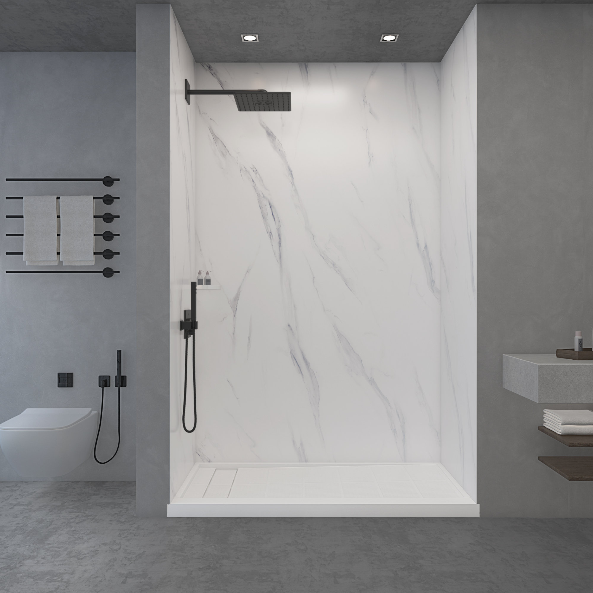 WOODBRIDGE 3-Piece Shower Wall Panel Surround Kit in Carrara White ...