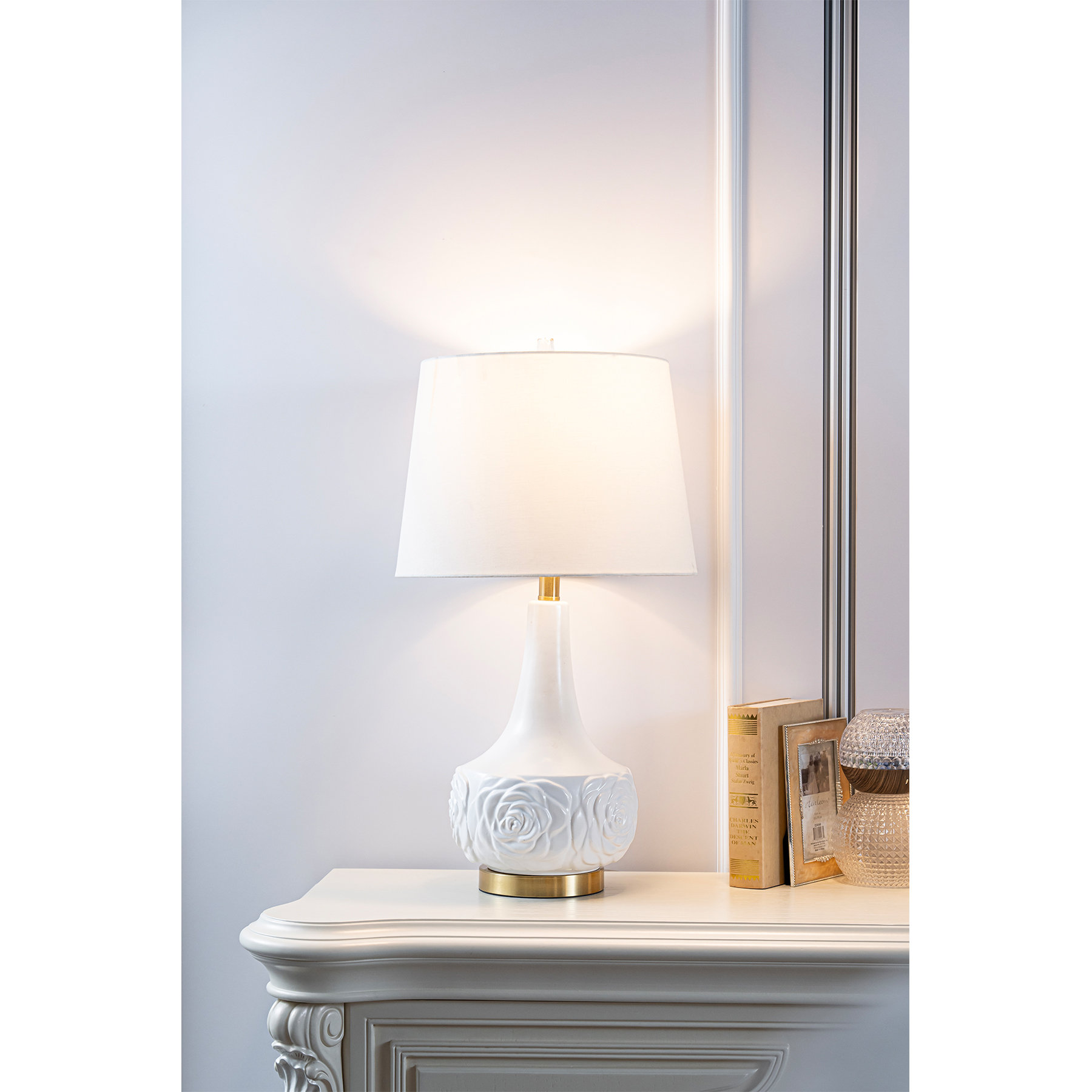 Mercer41 25"H White Rose Pattern Featured Ceramic Table Lamp - Wayfair ...