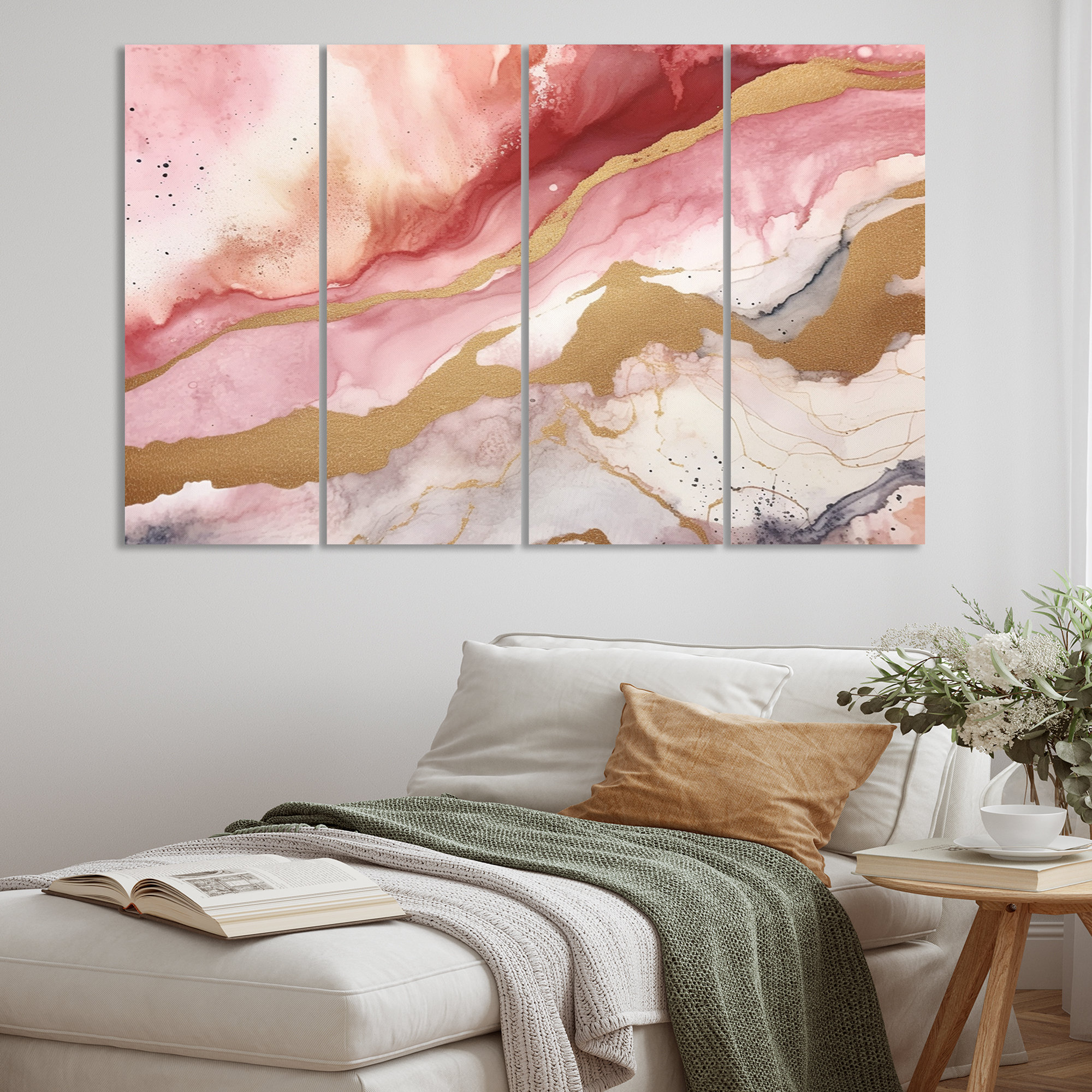 Mercer41 Pink And Gold Enchanted Spills I - Abstract Shapes Metal Wall ...