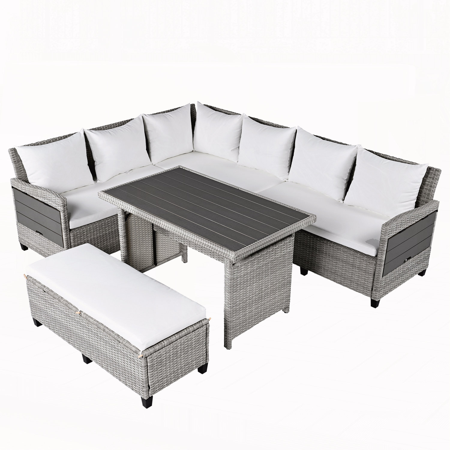 Lark Manor™ 5-Piece Outdoor L-Shaped Patio Sofa Set with 2 Extendable ...