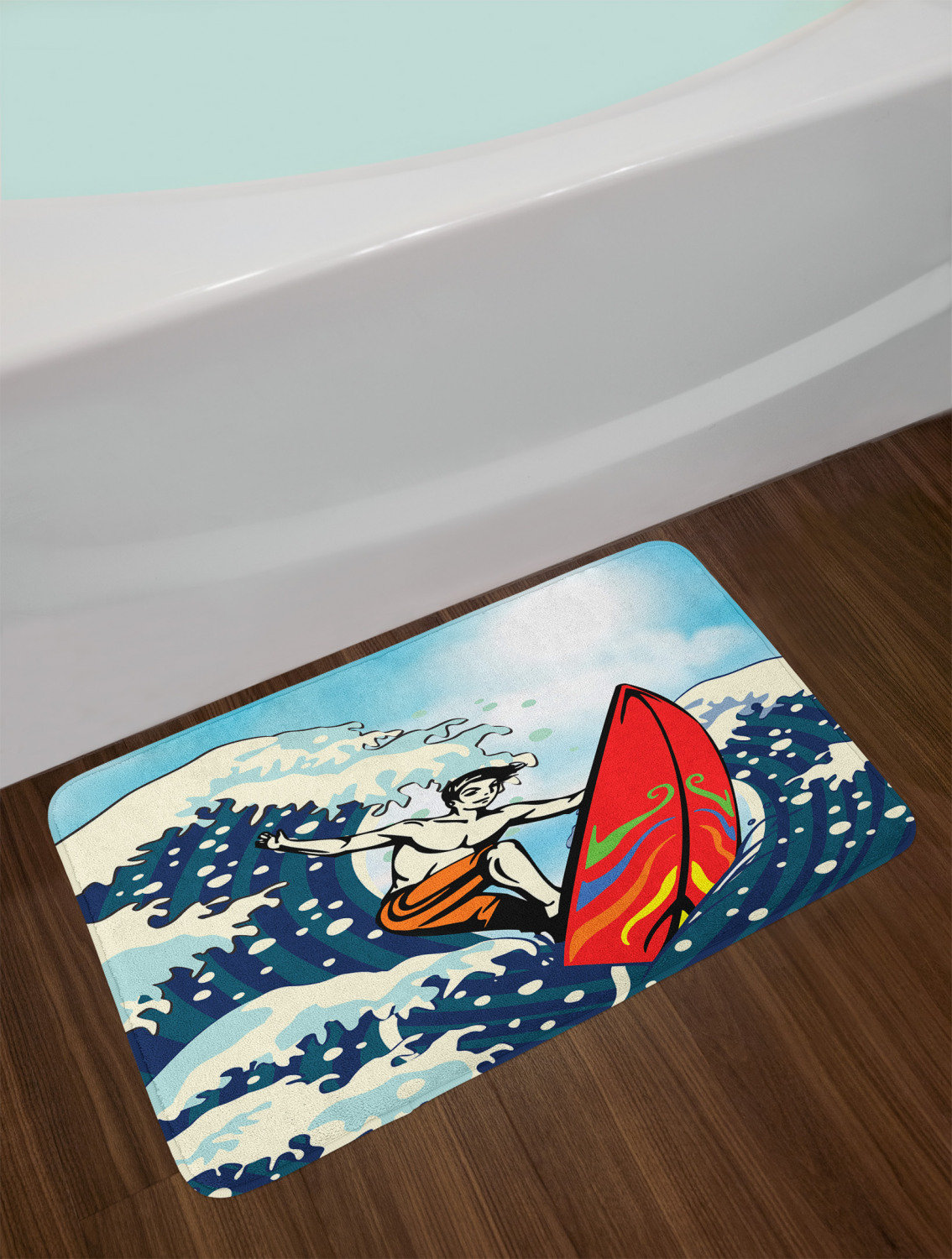 East Urban Home Summer Abstract Cartoon with Surfer Boy on Vintage ...