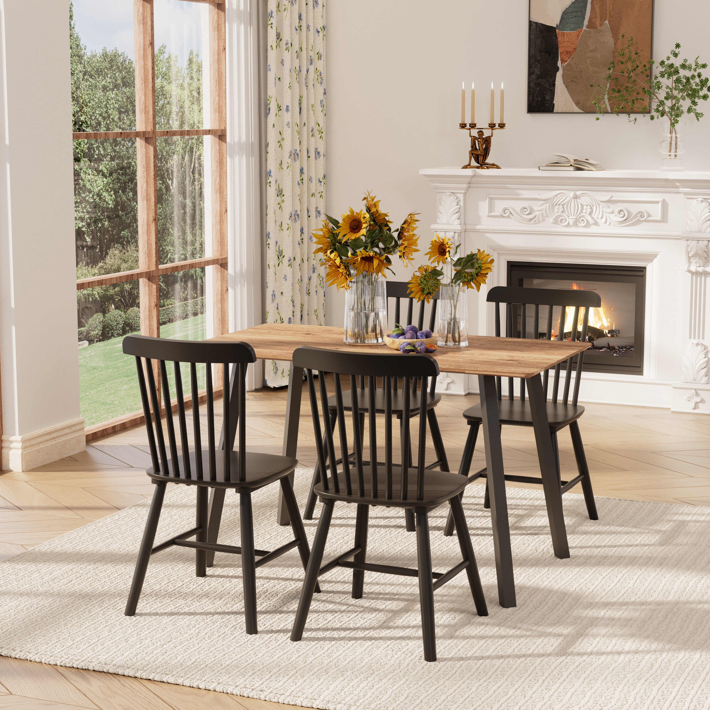 Gracie Oaks Modern Design Rectangle Dining Table with 4 Rubber Wood ...