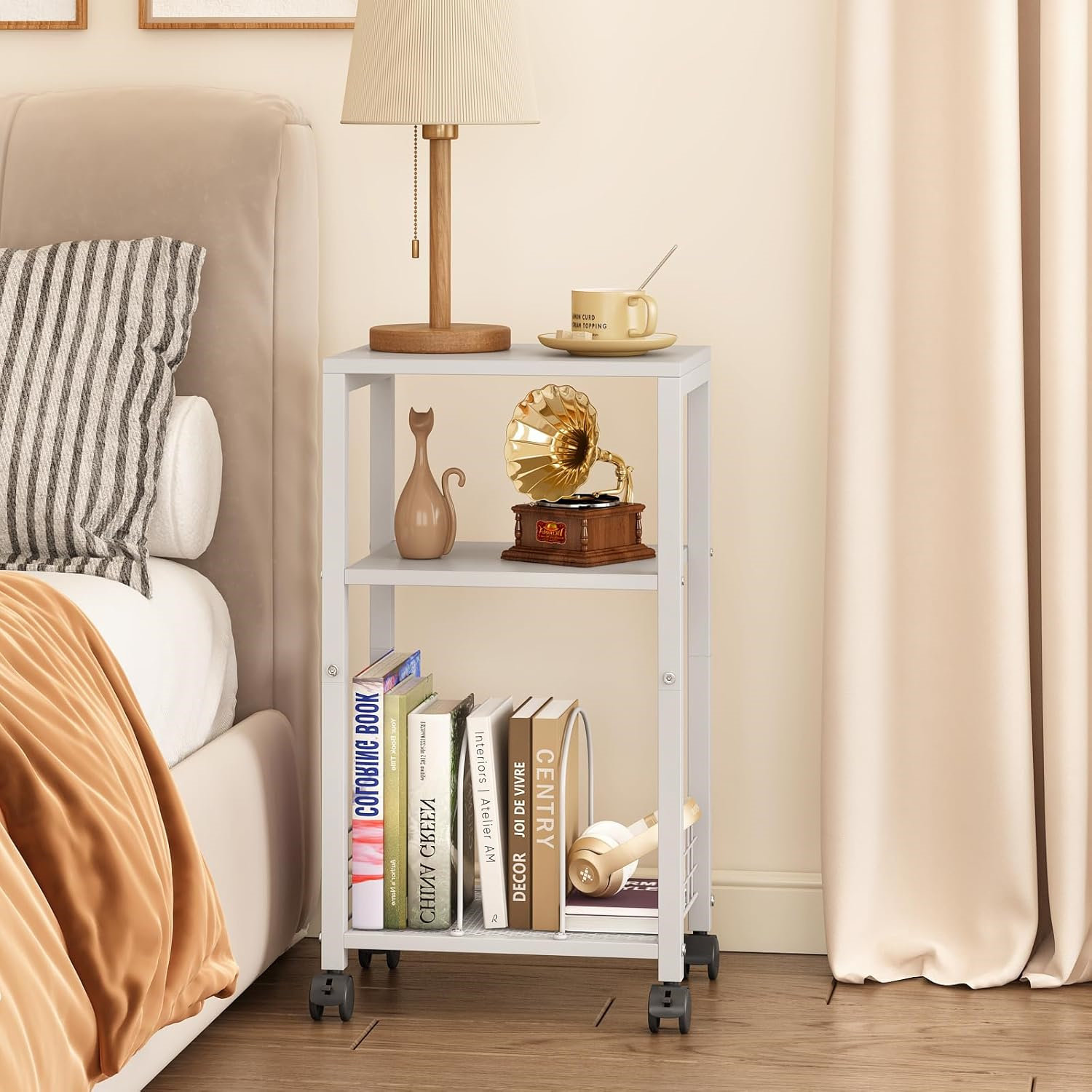 EXEBIL Small Side Table, 3 Tier Moveable Small End Table, Record Player ...