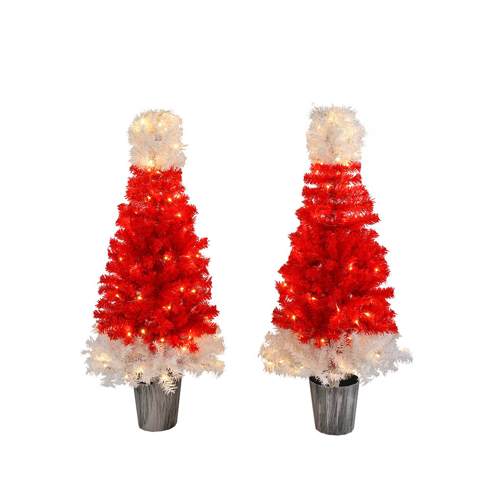 House of Hampton® Lighted Santa Hat Style Christmas Tree Set of 2 | Wayfair