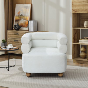 Ivy Bronx Modern Upholstered Ivory Barrel Accent Chair with Wood Ball ...