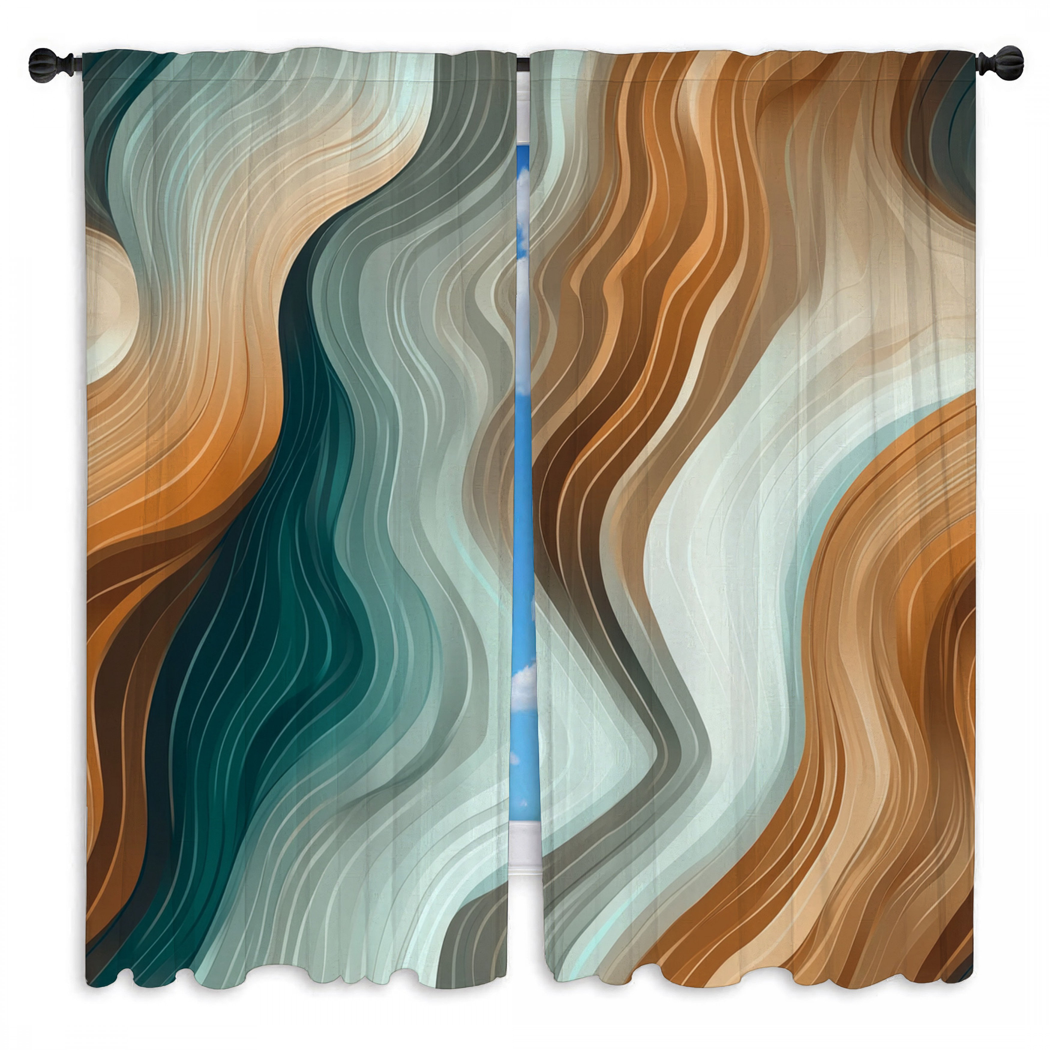 Dakota Fields Wood Grain Window Curtains Abstract Transitional Drapes ...