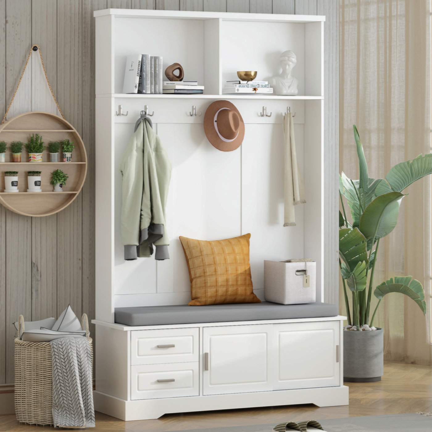 Red Barrel Studio Elegant Hall Tree With Sliding Doors, Versatile Coat ...