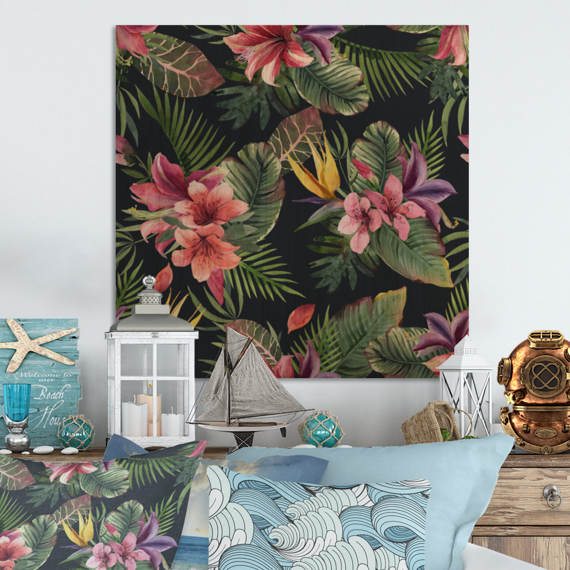 Bay Isle Home™ Purple Tropical Flowers With Green Leaves II - Tropical ...