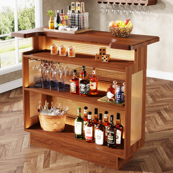 Bay Isle Home™ Farmhouse 4-Tier Home Bar Unit, Liquor Bar Table Cabinet ...