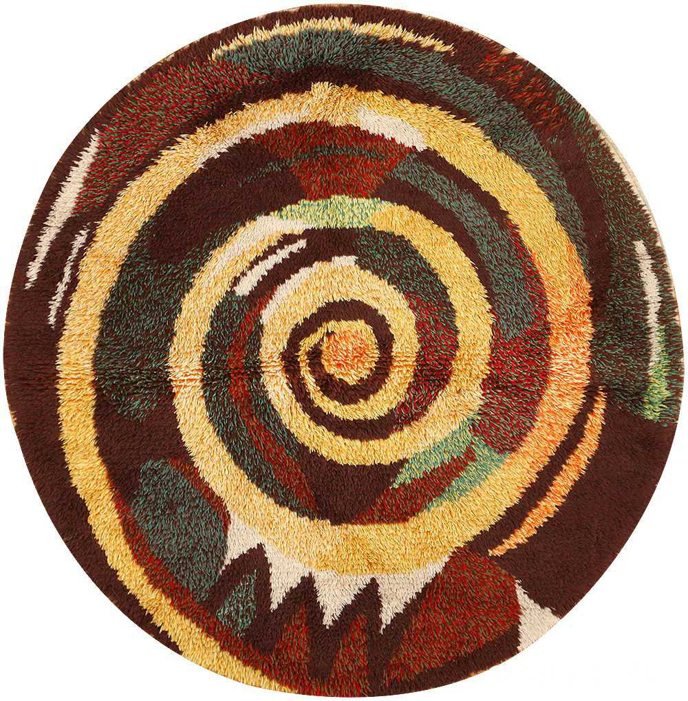 Nazmiyal Collection Vintage Round Swedish Shag Rya Rug | Wayfair