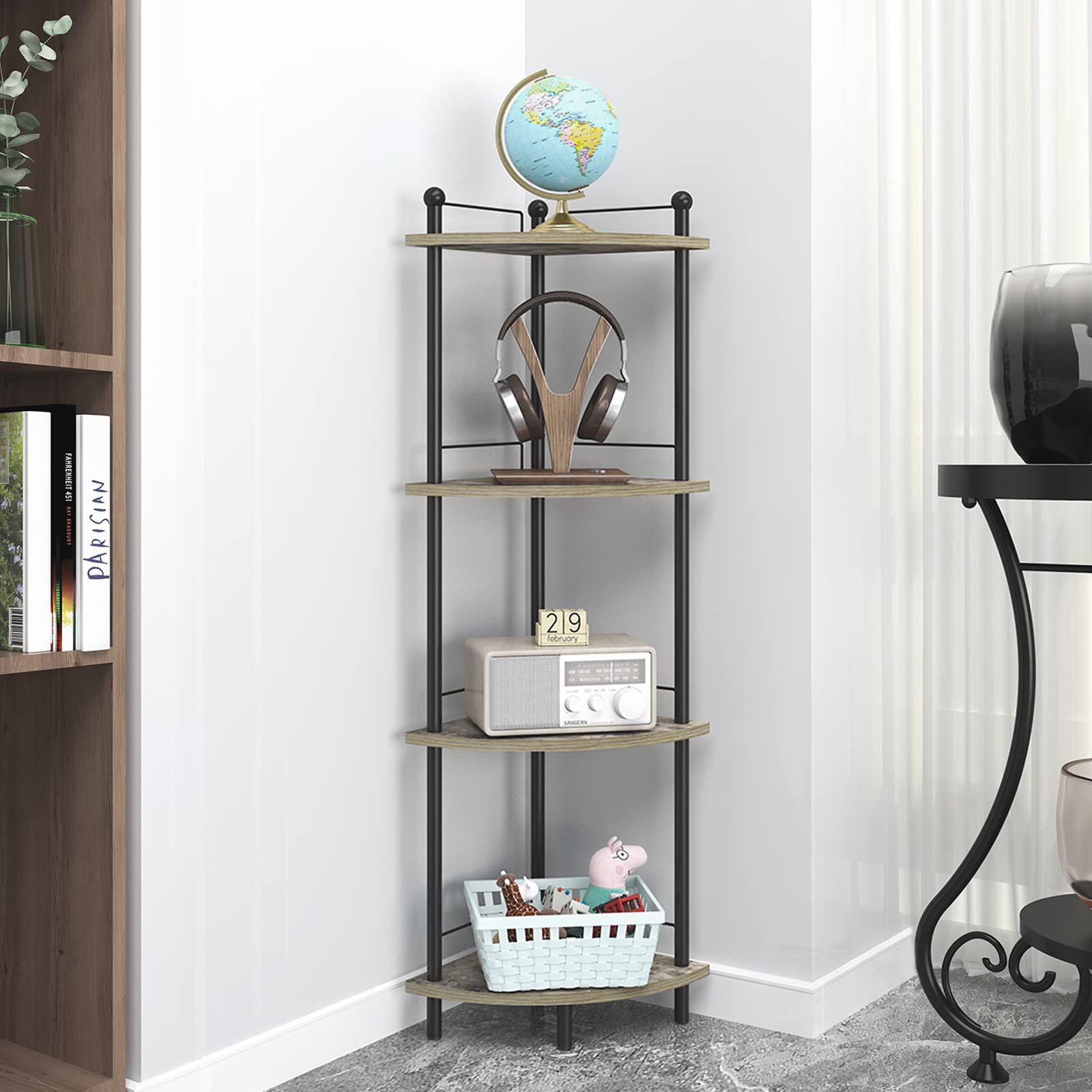 17 Stories 4-Tier Corner Shelf, Free-Standing Corner Shelves ...