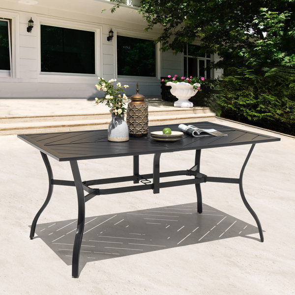 Winston Porter Outdoor Rectangle Iron Dining Table, Splice Tabletop ...