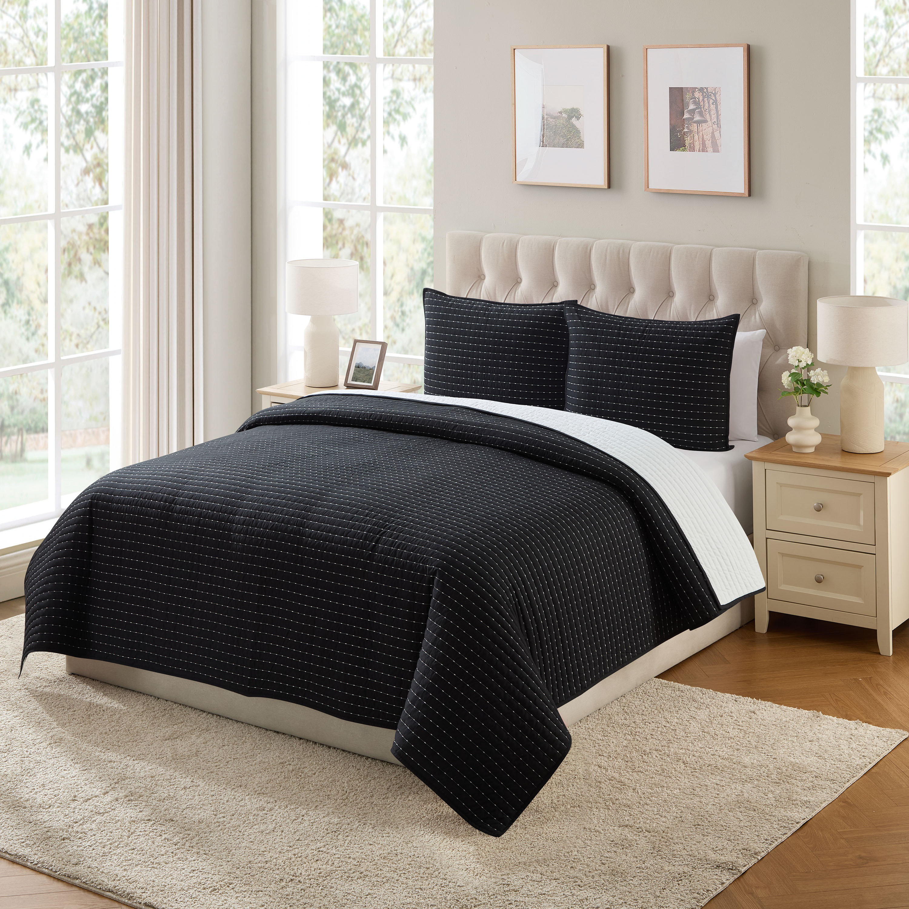 VCNY Home Embroidered 3-Piece Pick Stitch Microfiber Quilt Set ...