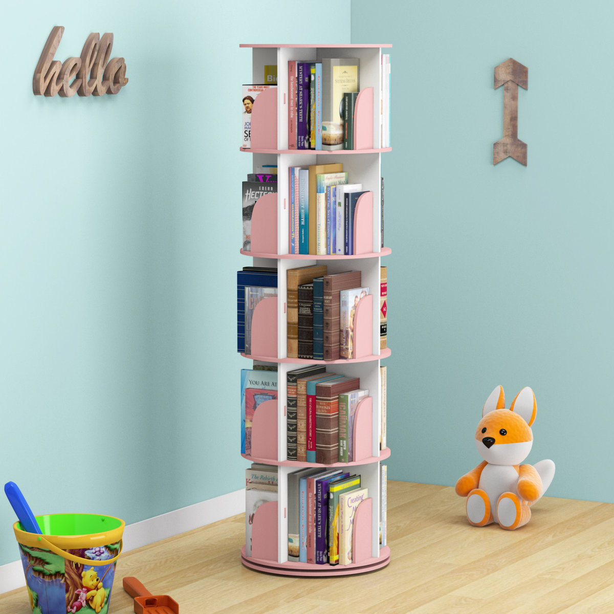 Latitude Run® 360° Rotating Stackable Shelves Bookshelf Organizer ...