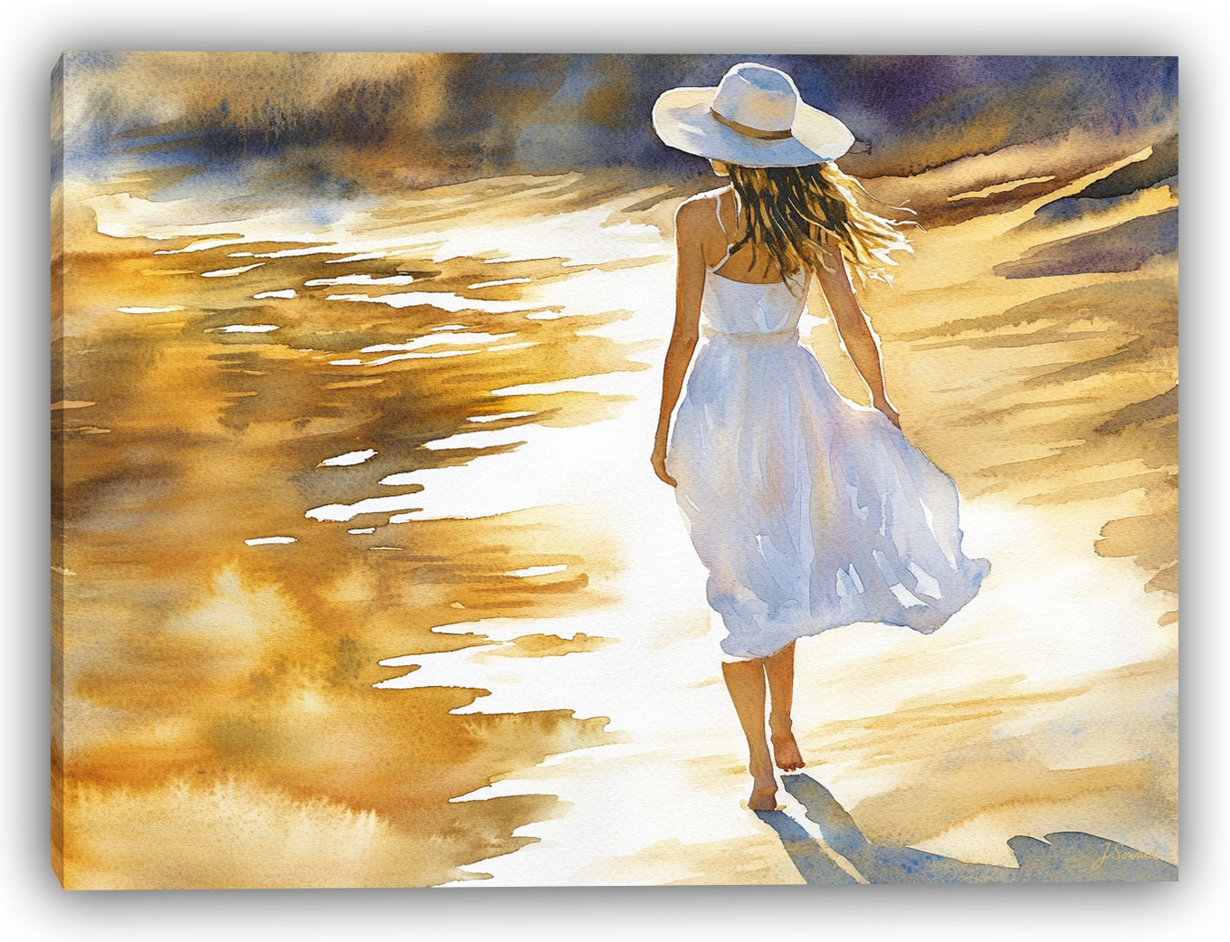 Highland Dunes Evening Stroll in White Dress Canvas Art | Wayfair