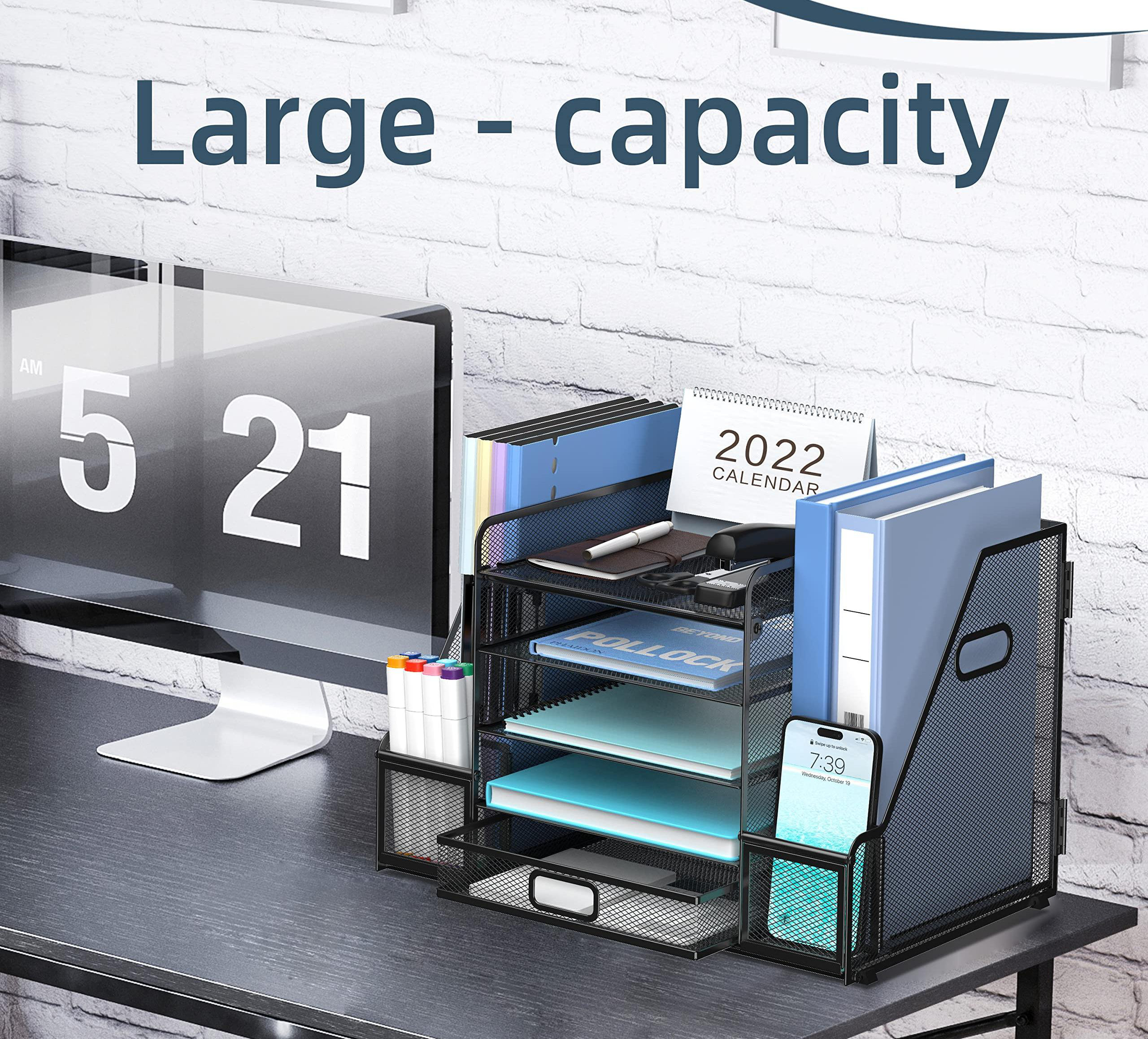 Inbox Zero Mesh Desk Organizer With File Holder, 5-Tier Paper Letter ...