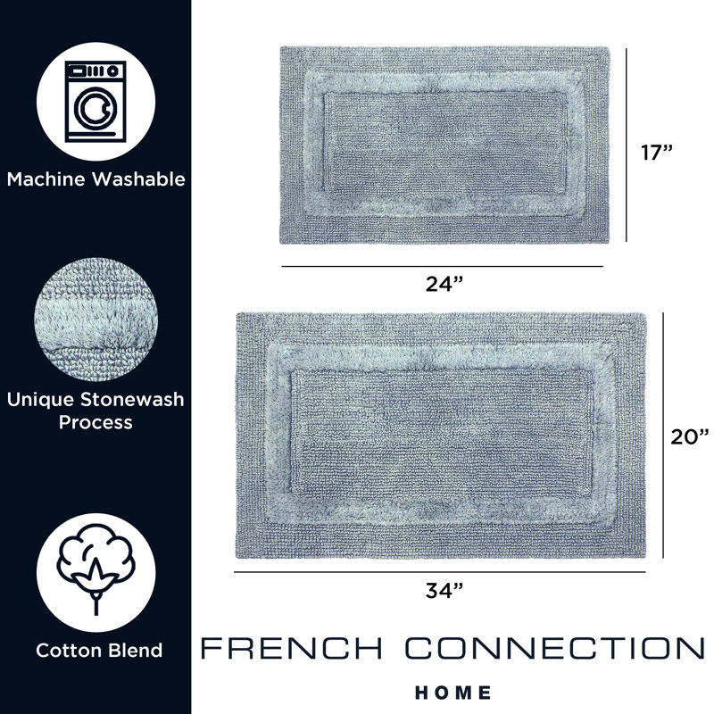 French Connection Hebert Rectangle Cotton Blend 2 piece Bath Rug Set ...