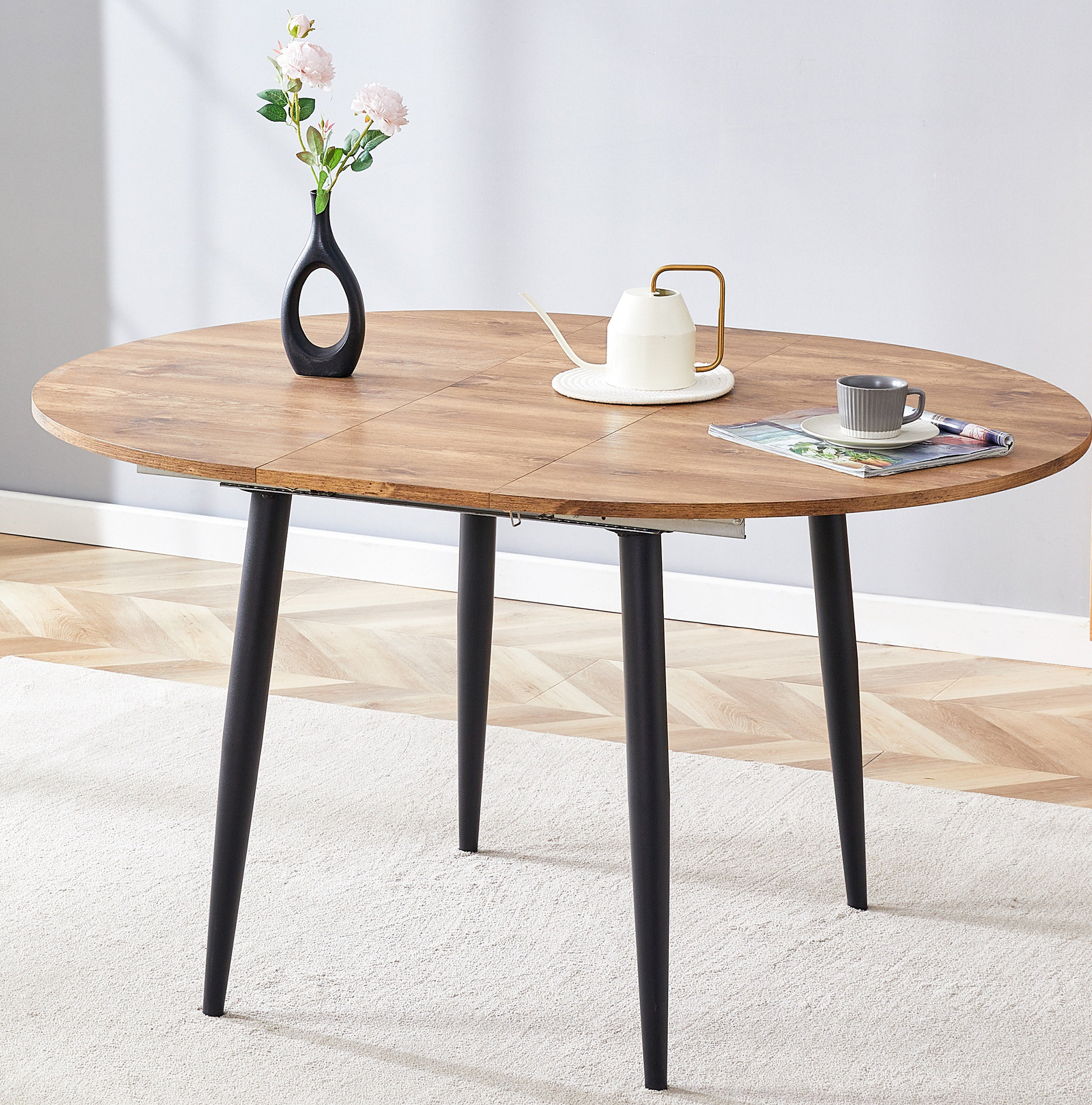 Ivy Bronx MDF table top and black metal legs, smooth and delicate ...