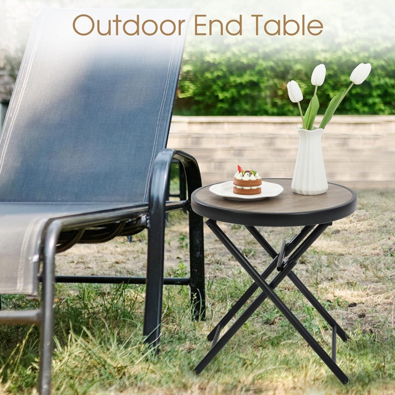 Ebern Designs Folding Patio Side Table with Tempered Glass Tabletop ...