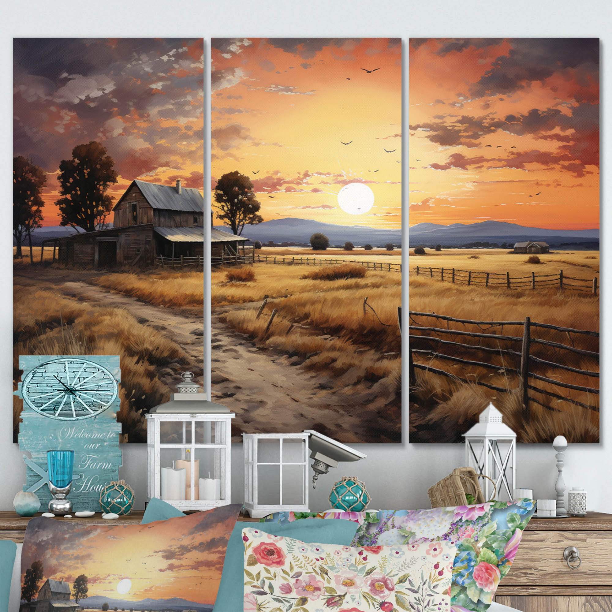 August Grove® Barn Scenery At Dusk IV On Canvas 3 Pieces Print | Wayfair