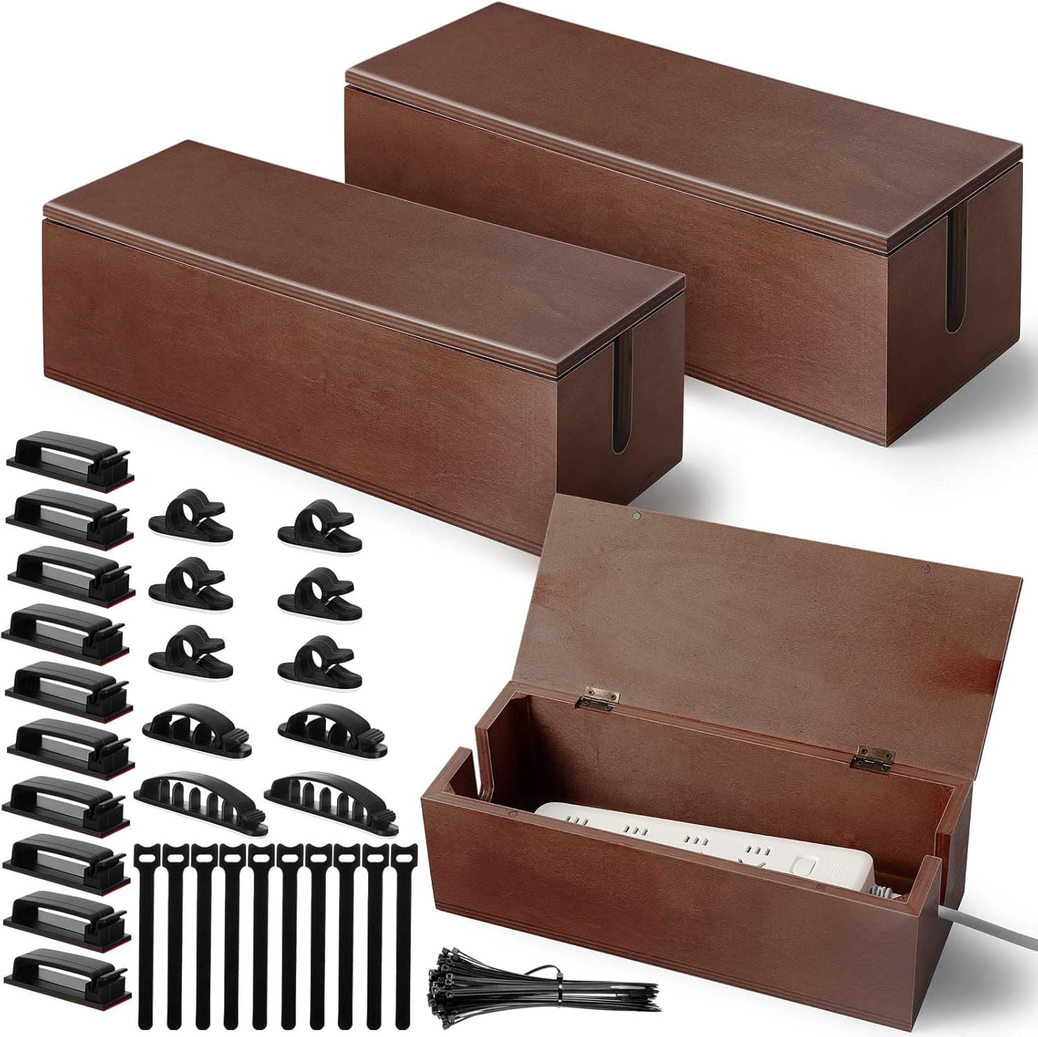 Elaine Mercure 3 Pcs Wooden Cable Box Organizer ,Cable Management Kit ...