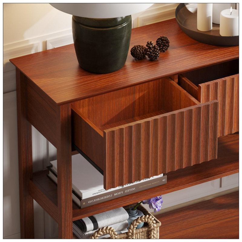 Latitude Run® 47? Fluted MDF Console Table With Dual Drawers & Display ...