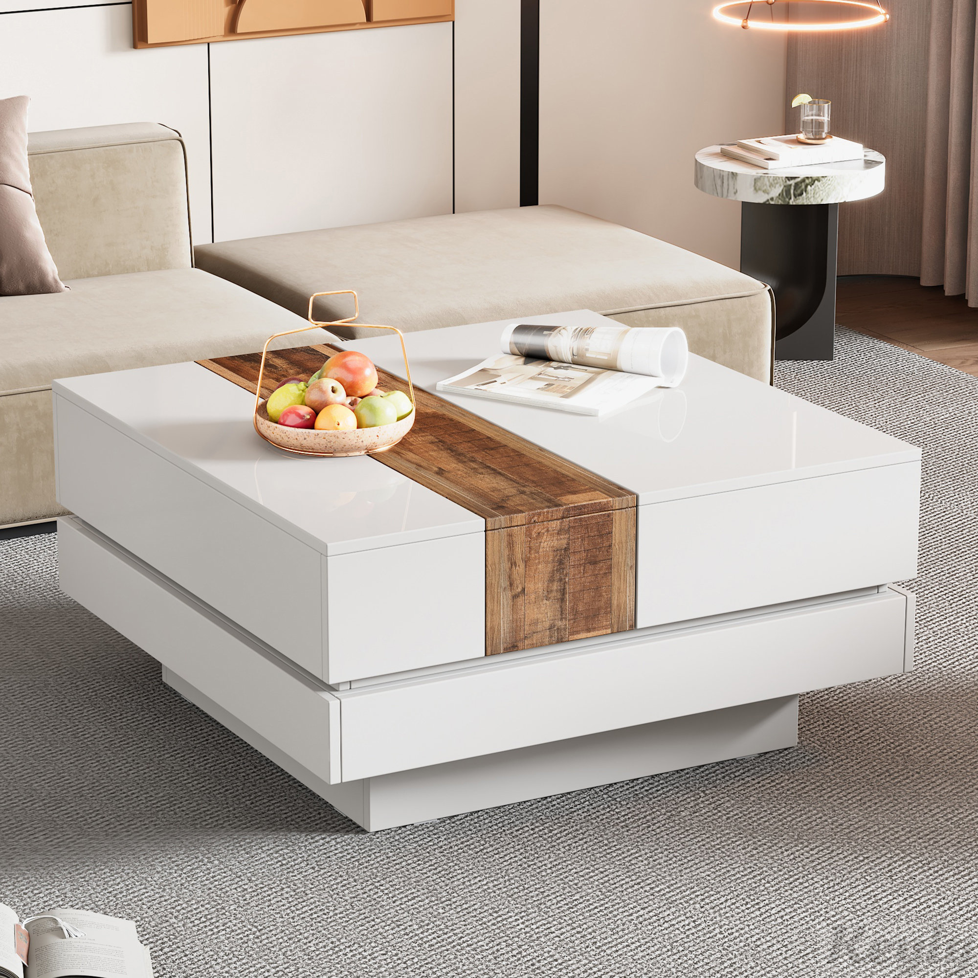 Keyly inc High Gloss Square Coffee Table with Sliding Tabletop | Wayfair