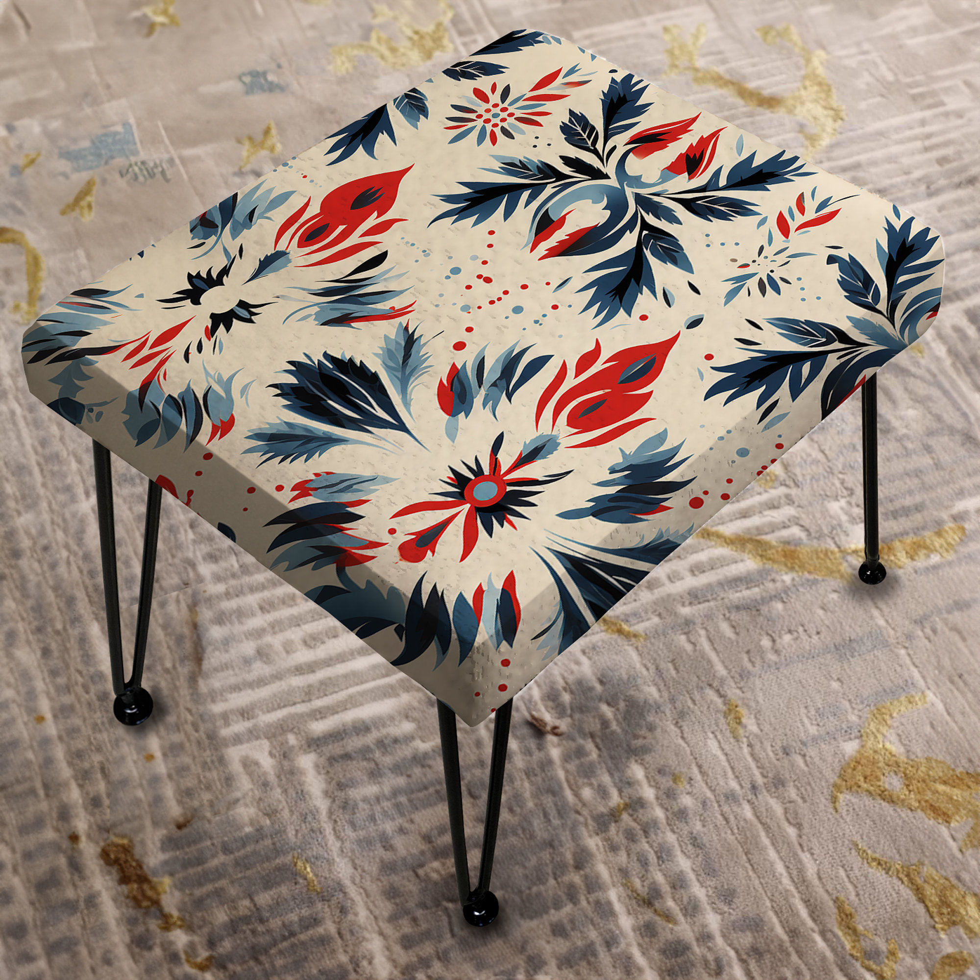 Design Art Blue Ikat Tribe Blend Fuse - Ikat Rectangle Ottoman | Wayfair