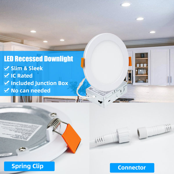 WYZM 12 Pack 6 inch Color Adjustable LED Recessed Downlight with Night ...