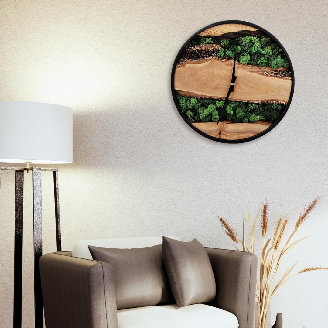 Loon Peak® Wooden Wall Clock Natural Wood Grain Handmade Silent Non ...