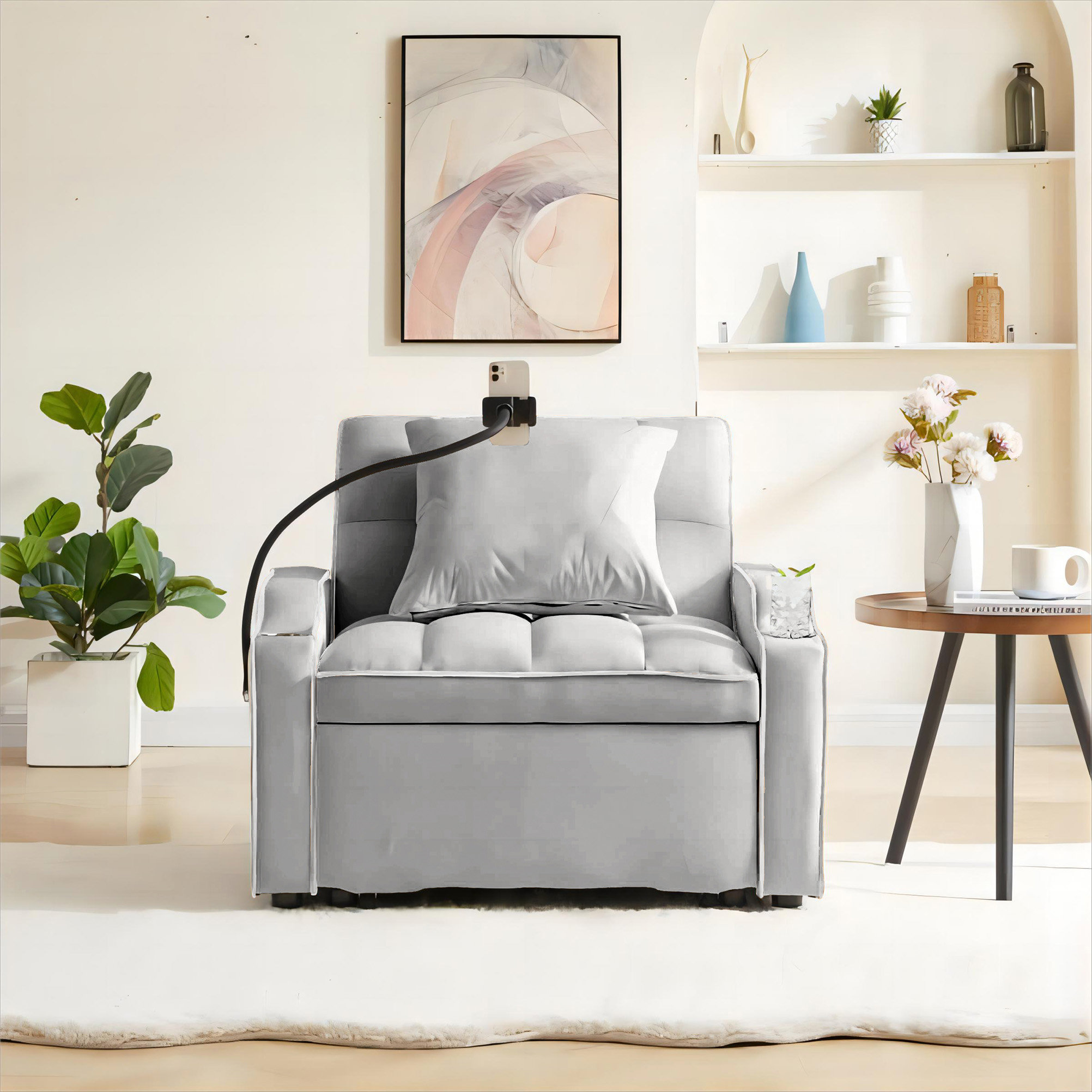 Ebern Designs Felsenthal 35.83'' Velvet Sleeper | Wayfair