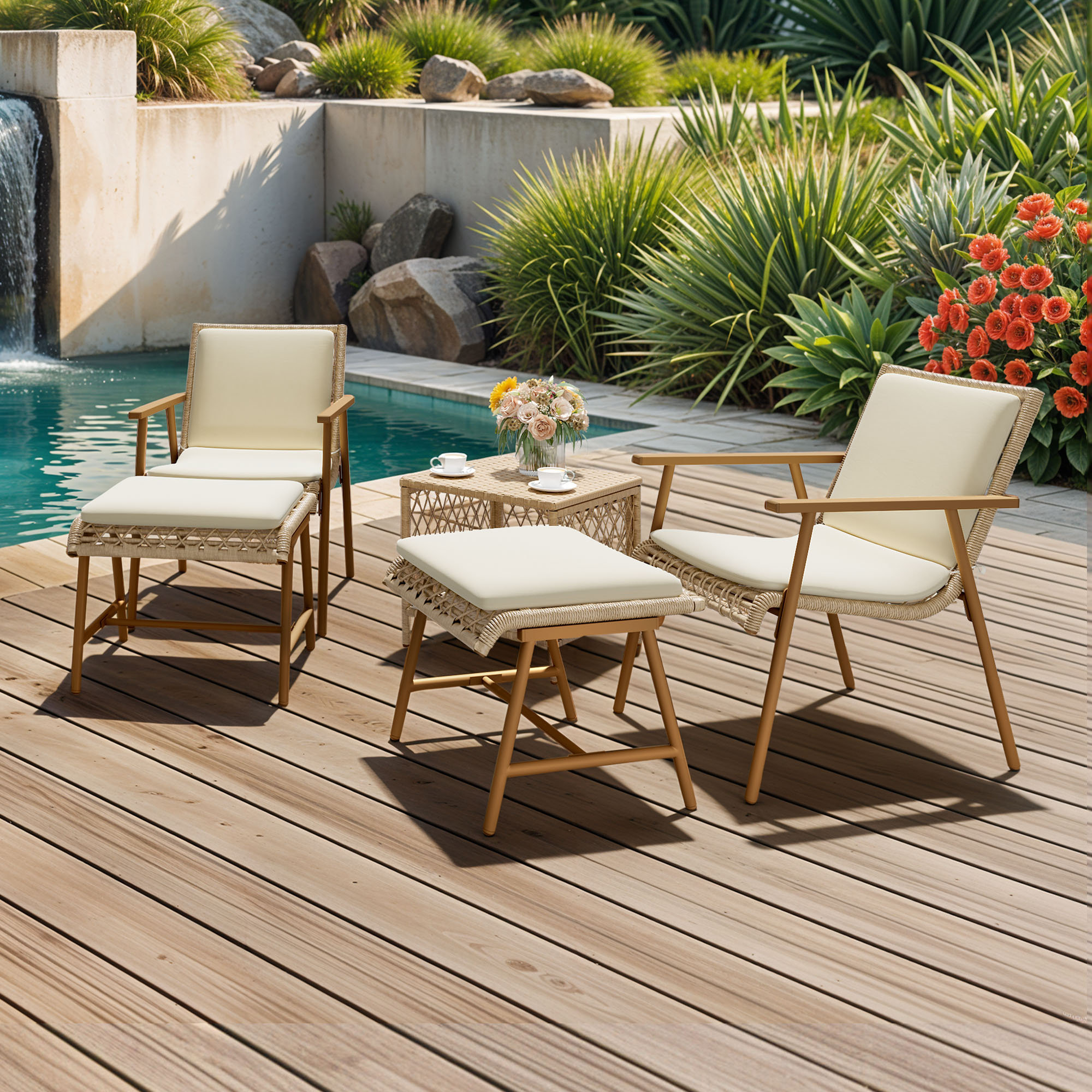 Bay Isle Home™ Outdoor 5-Piece Rattan Wicker Patio Seating Group with ...