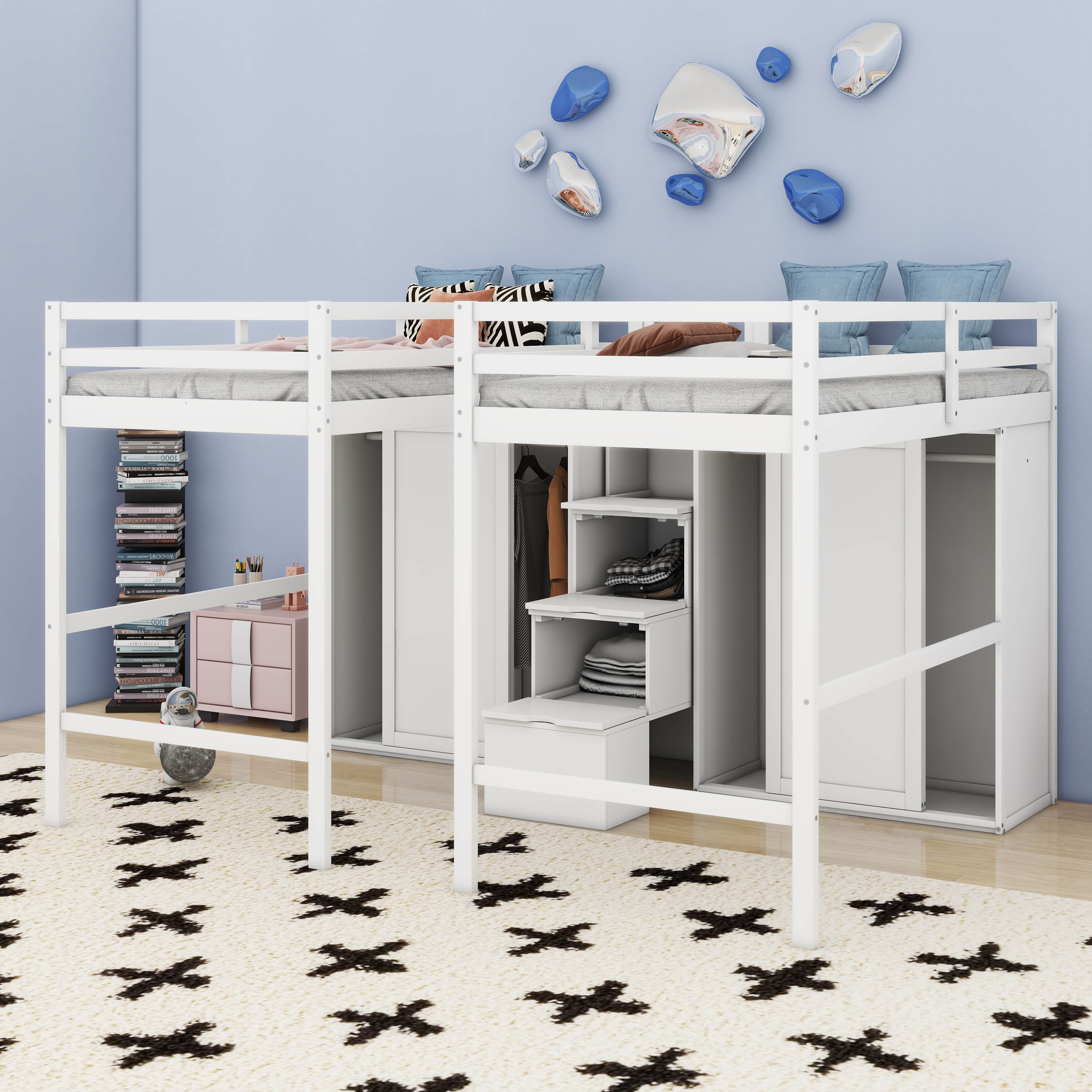 Red Barrel Studio® Double Twin Loft Beds with Wardrobes and Staircase ...