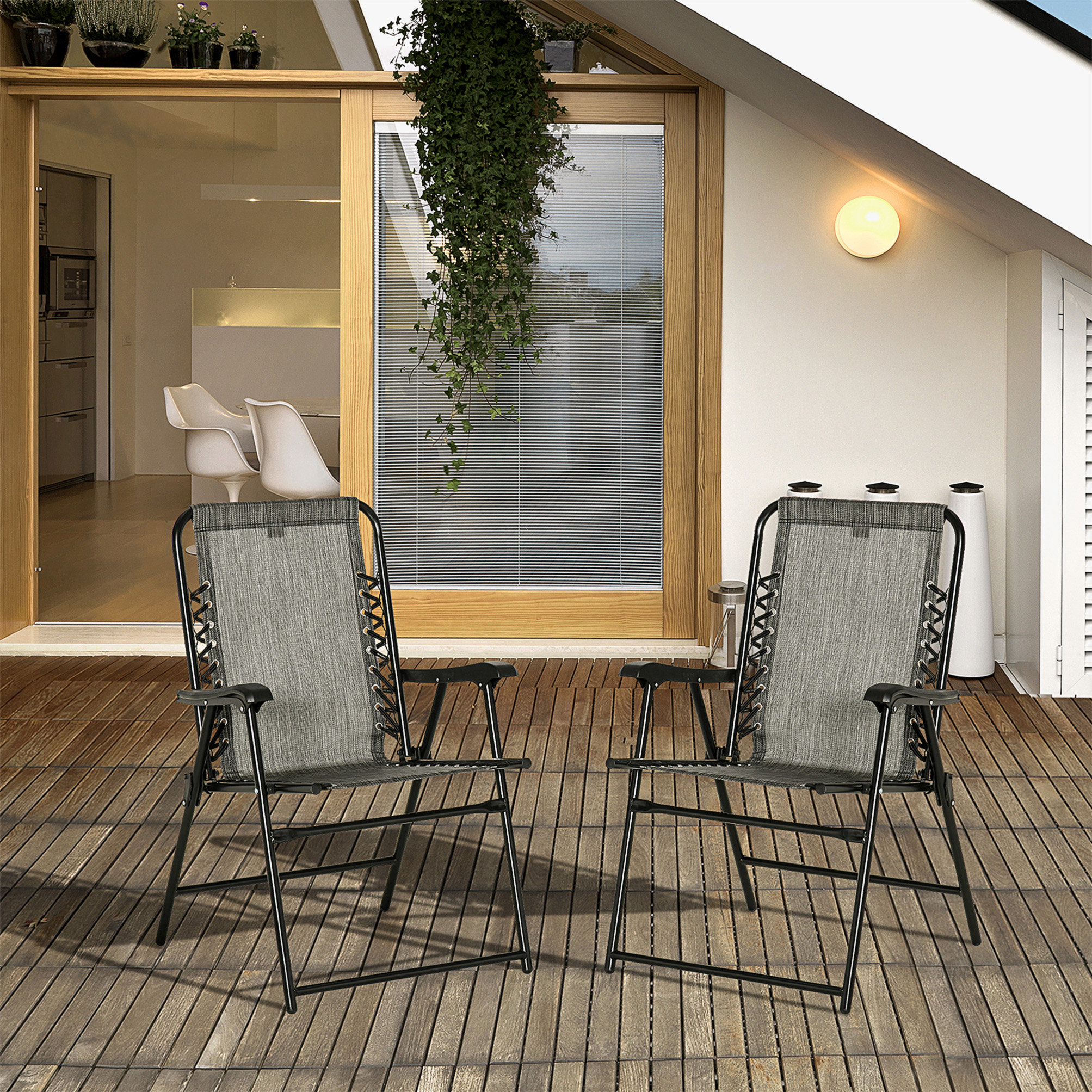 Arlmont & Co. Outsunny Set Of 2 Patio Folding Bungee Sling Chairs With ...