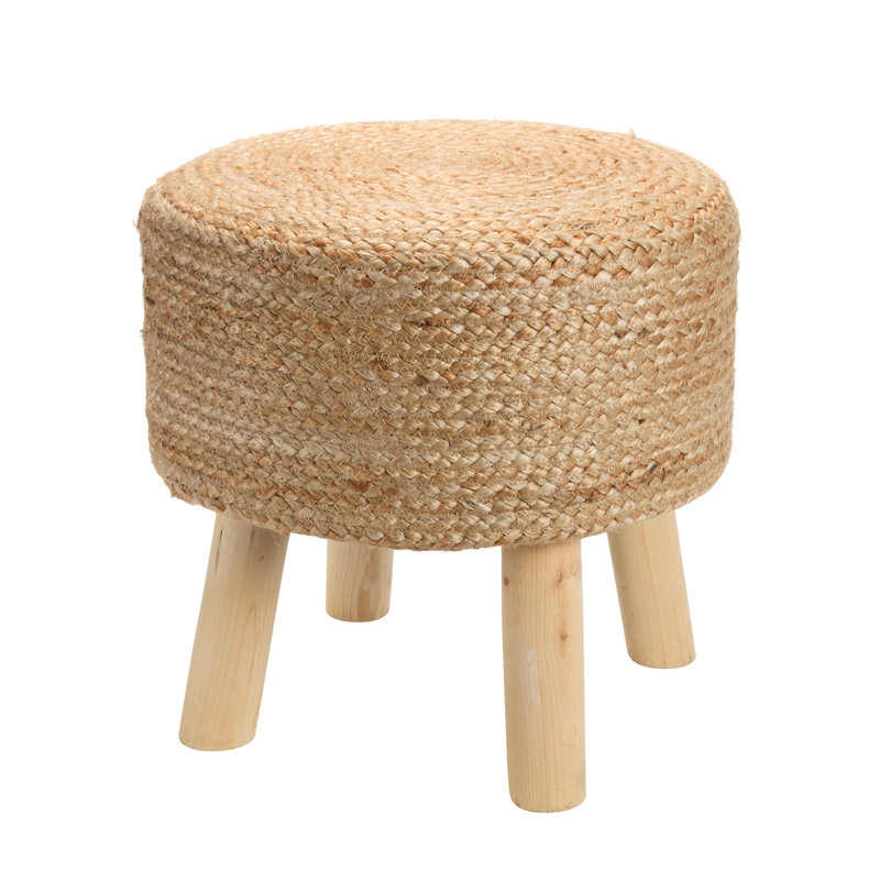 Wade Logan Arinda 16" Wide Round 100% Braided Jute Pouf Ottoman/Foot ...