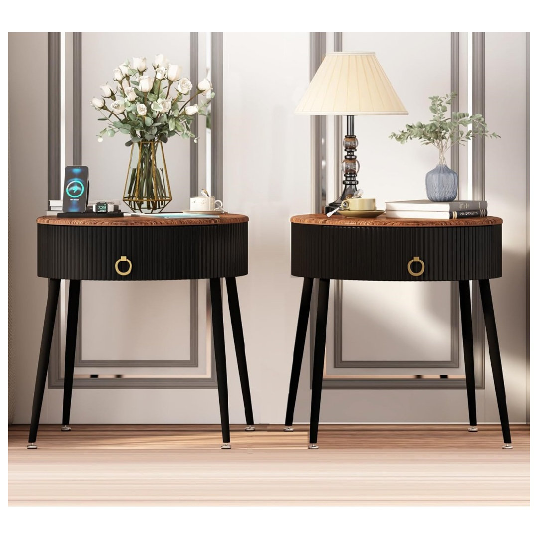 Corrigan Studio® Side Tables Set Of 2, Round Nightstand With Drawer ...
