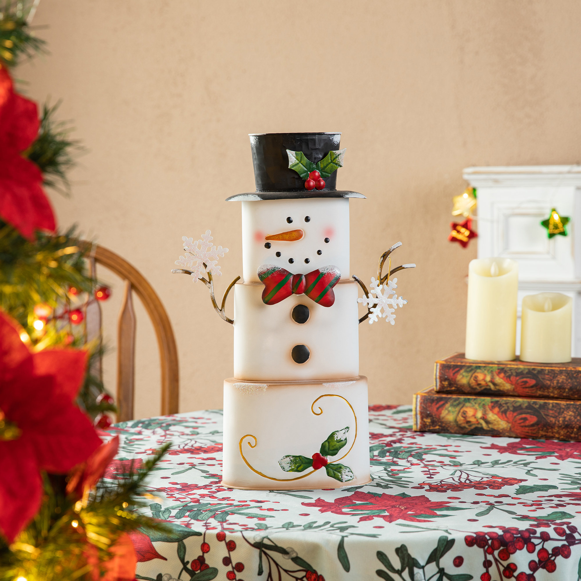 The Holiday Aisle® Christmas Metal Stacked Box Snowman Table Decor ...